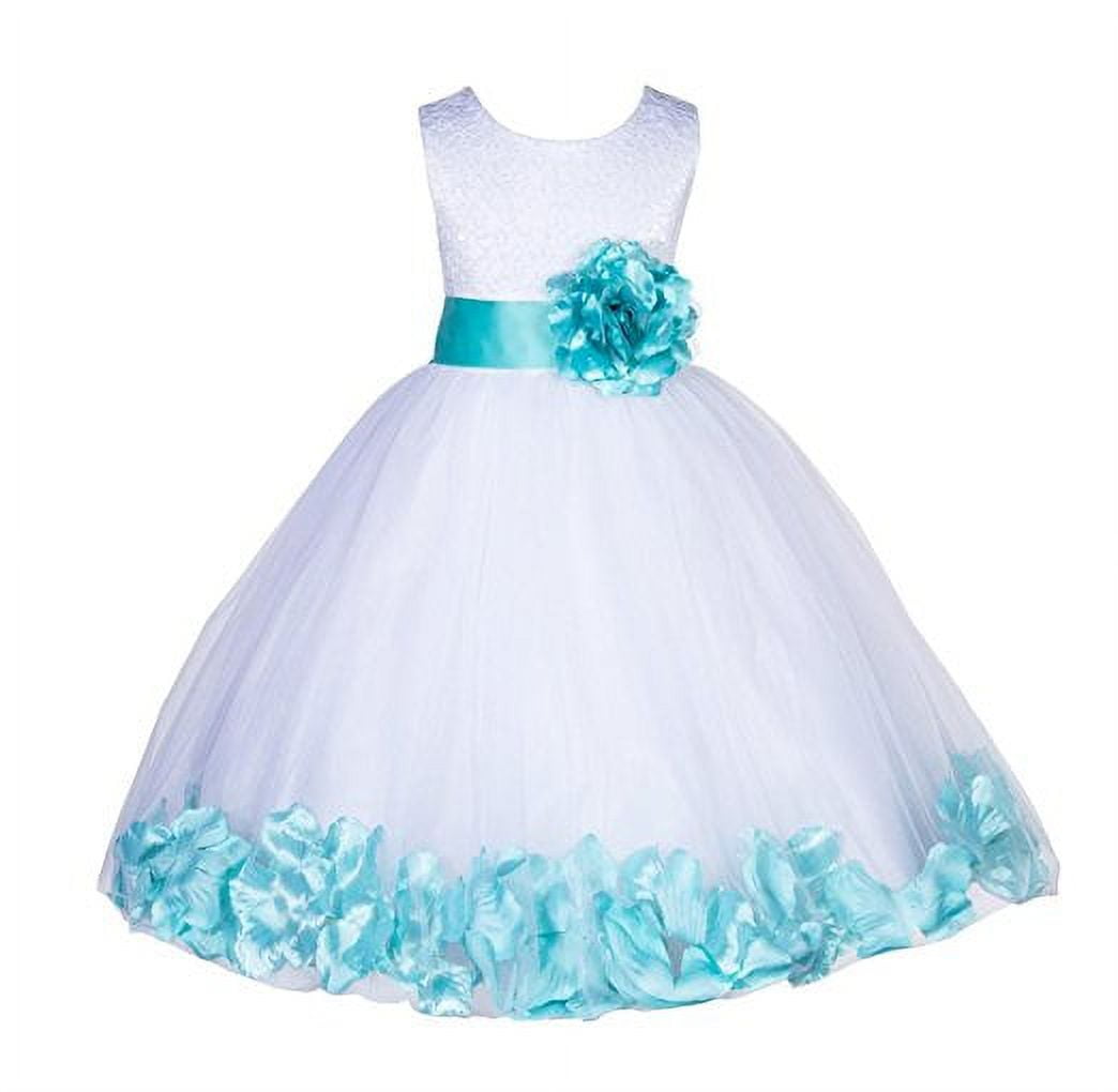 Ekidsbridal White Lace Top Tulle Bodice Floral Petals Flower Girl Dress ...
