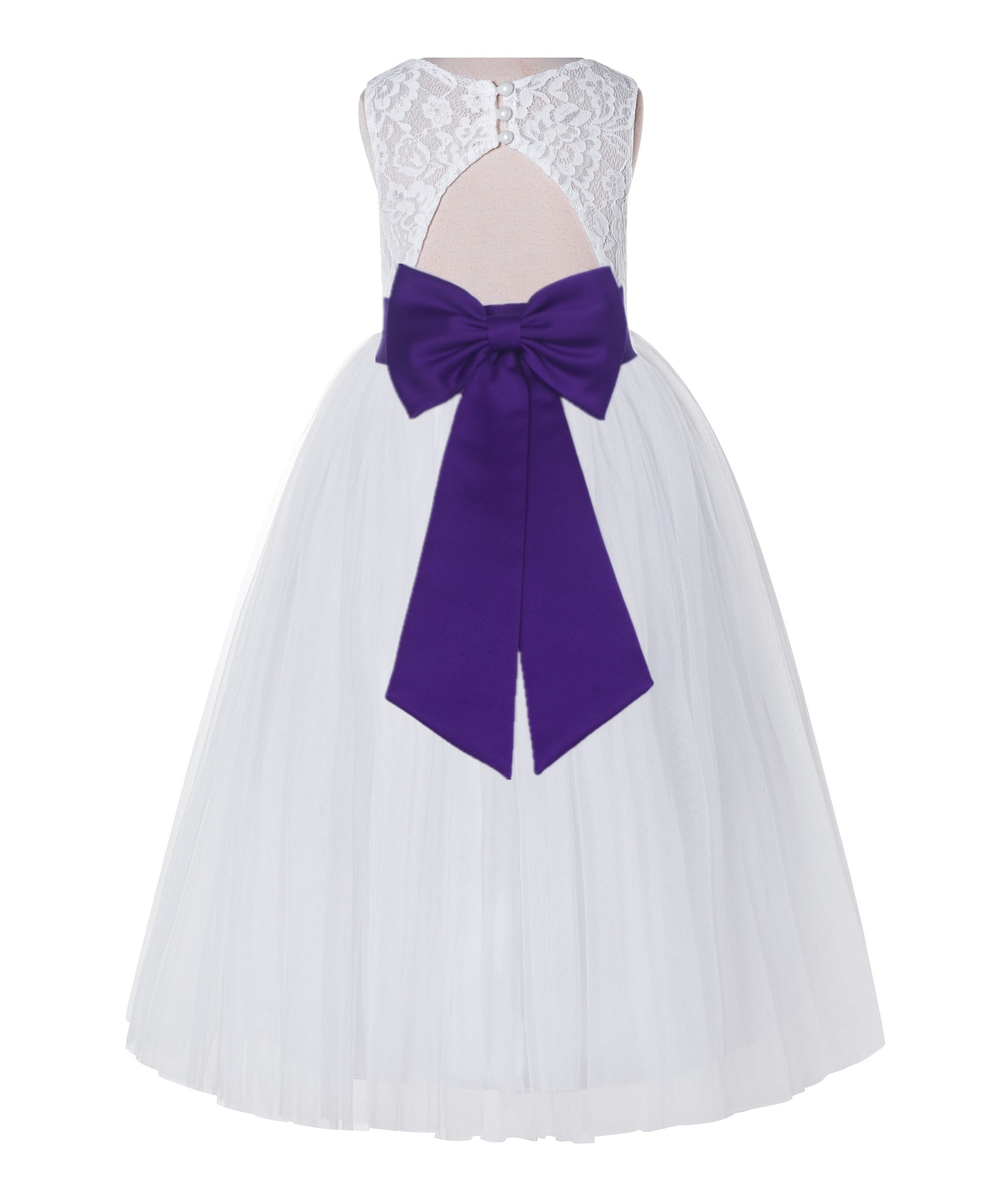 Ekidsbridal White Lace Tulle Keyhole Back Girl Dresses with Colored ...