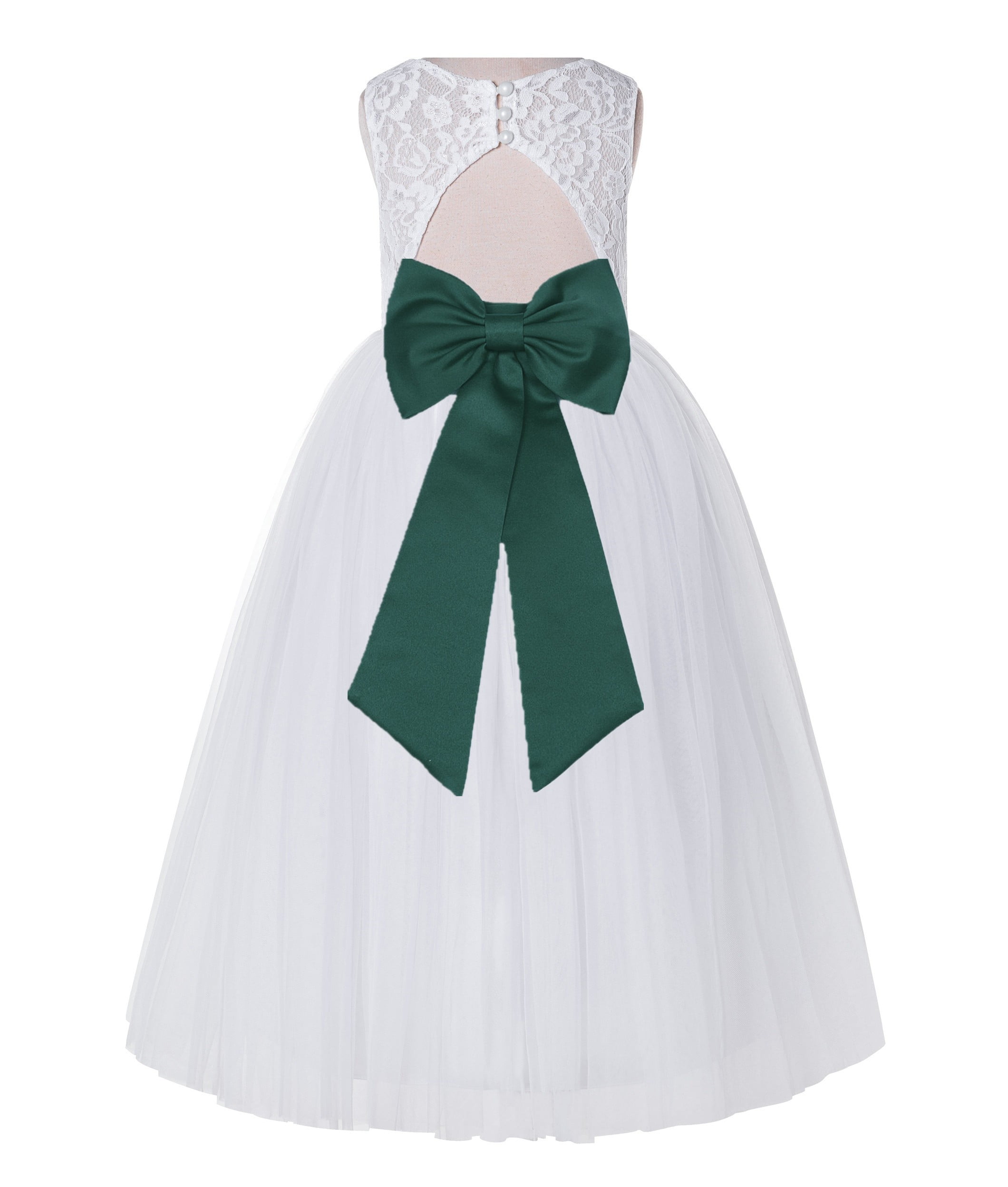 Ekidsbridal White Lace Tulle Keyhole Back Girl Dresses with Colored ...