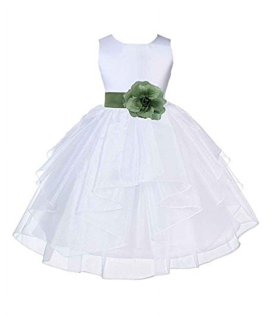 Ekidsbridal White Satin Shimmering Organza Formal Flower Girl Dress Communion Baptism Holiday ...