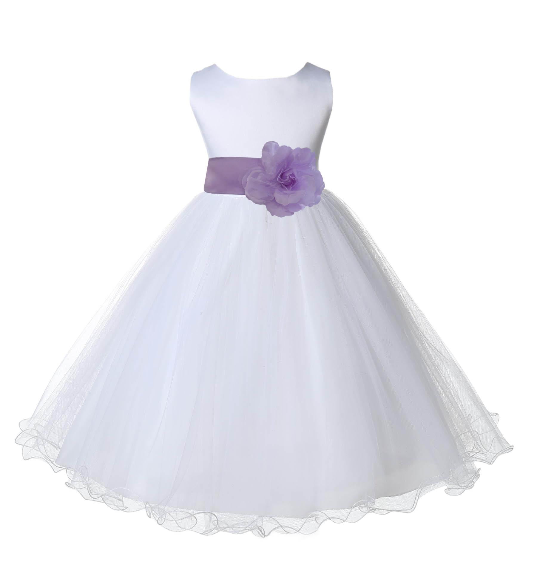 Ekidsbridal White Satin Tulle Rattail Edge Flower Girl Dress Junior ...