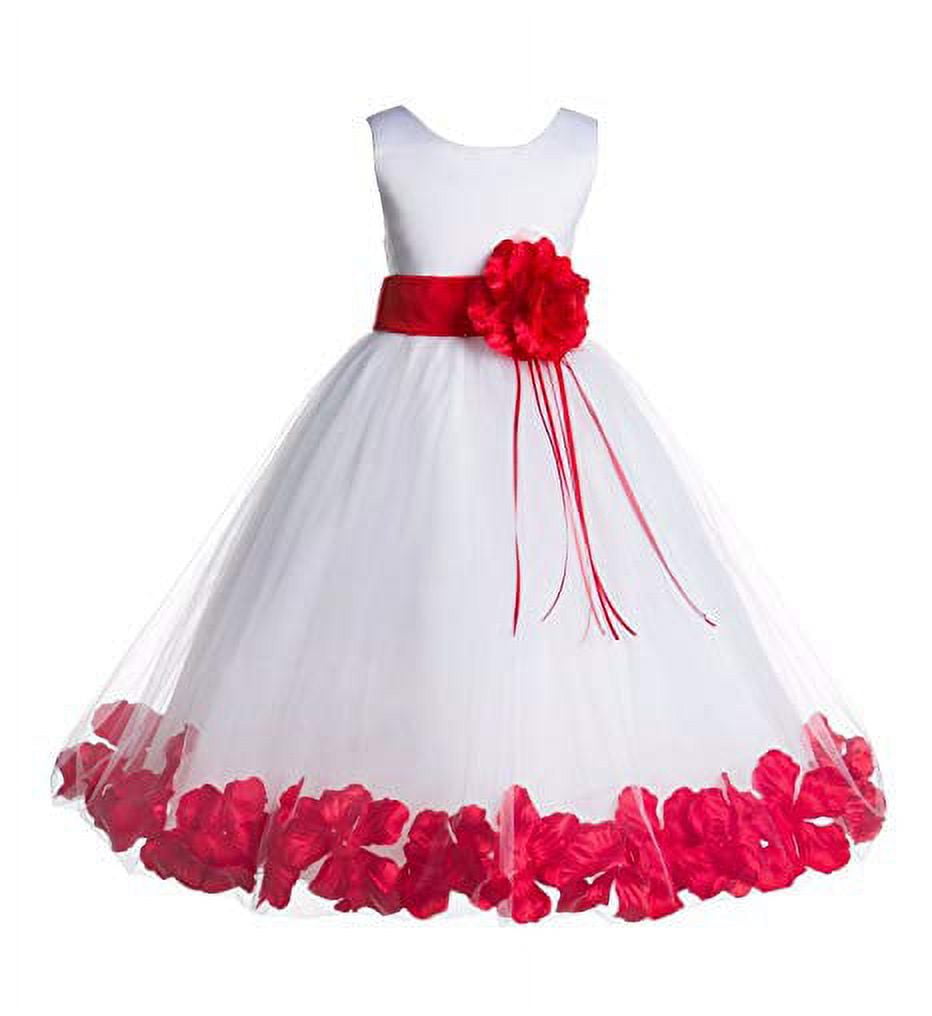 Ekidsbridal White Tulle Floral Rose Petals Formal Flower Girl Dress Holiday Wedding Junior ...
