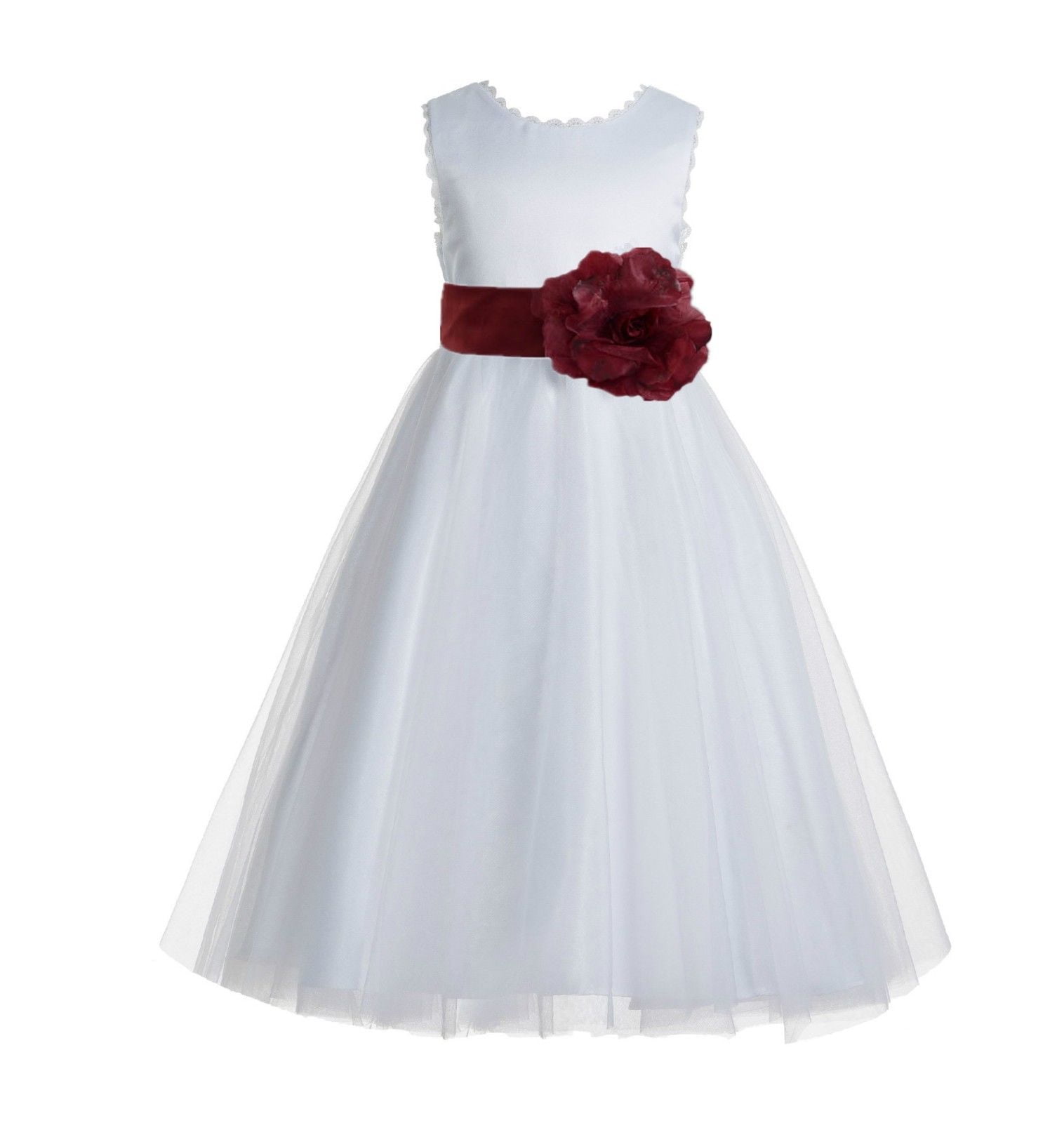 Ekidsbridal White V-Back Lace Edge Junior Flower Girl Dress First ...
