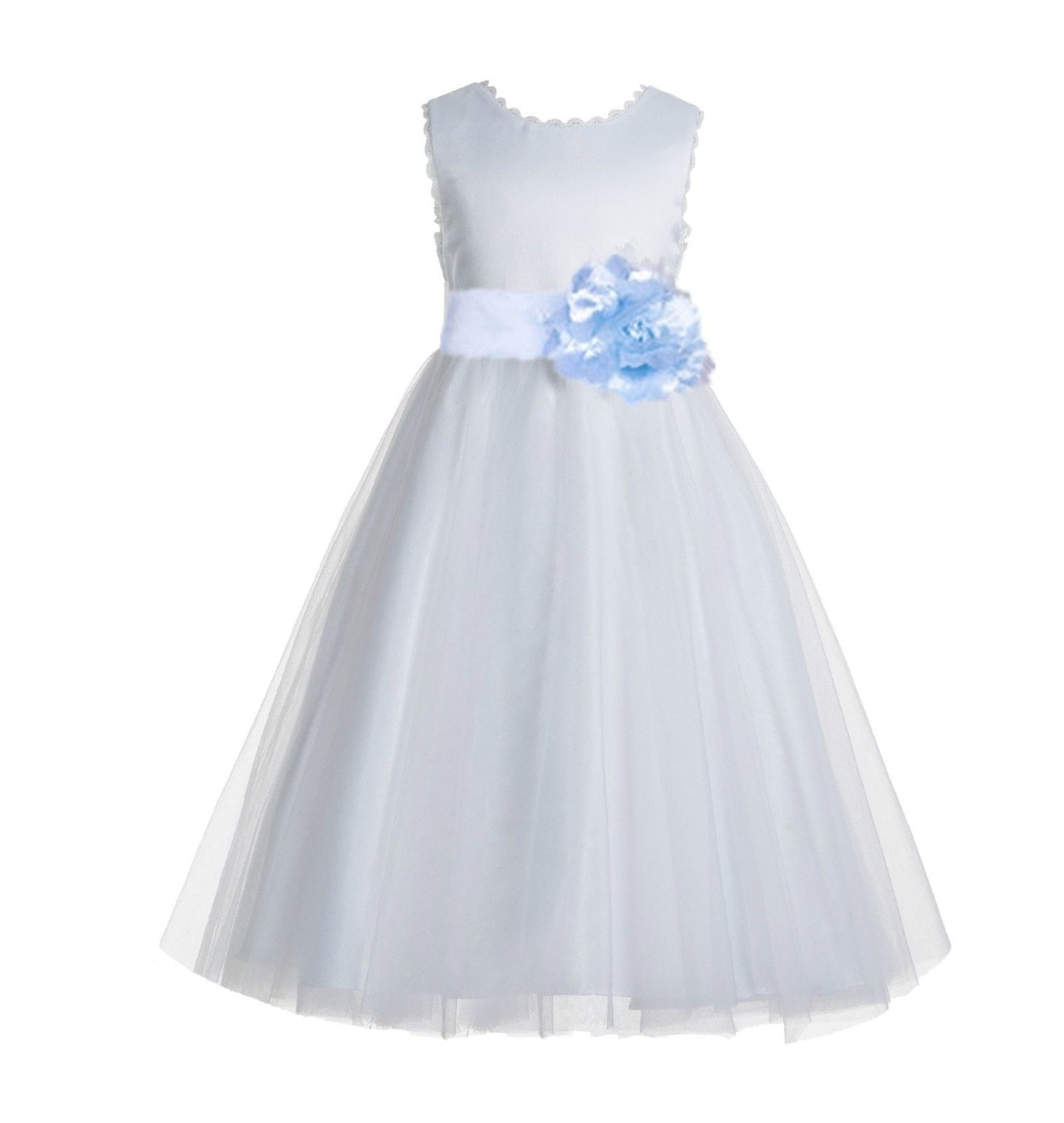 Ekidsbridal White V-Back Lace Edge Junior Flower Girl Dress First ...