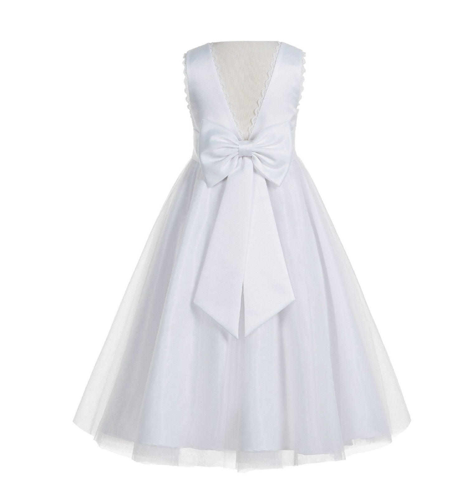 Ekidsbridal White V-Back Lace Edge Junior Flower Girl Dress First ...