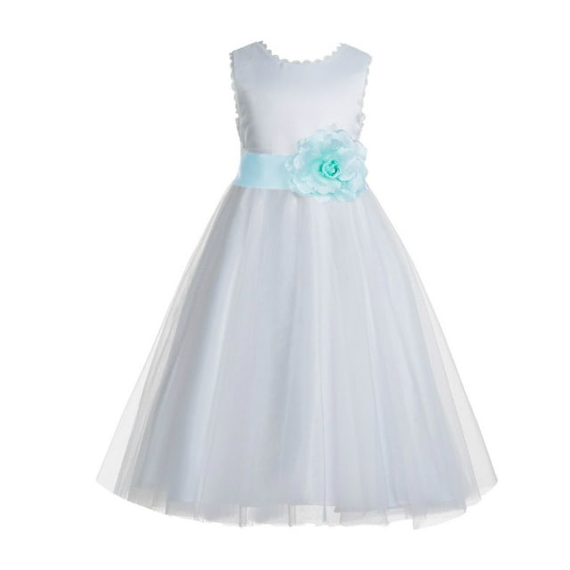 Ekidsbridal White V-Back Lace Edge Junior Flower Girl Dress First ...