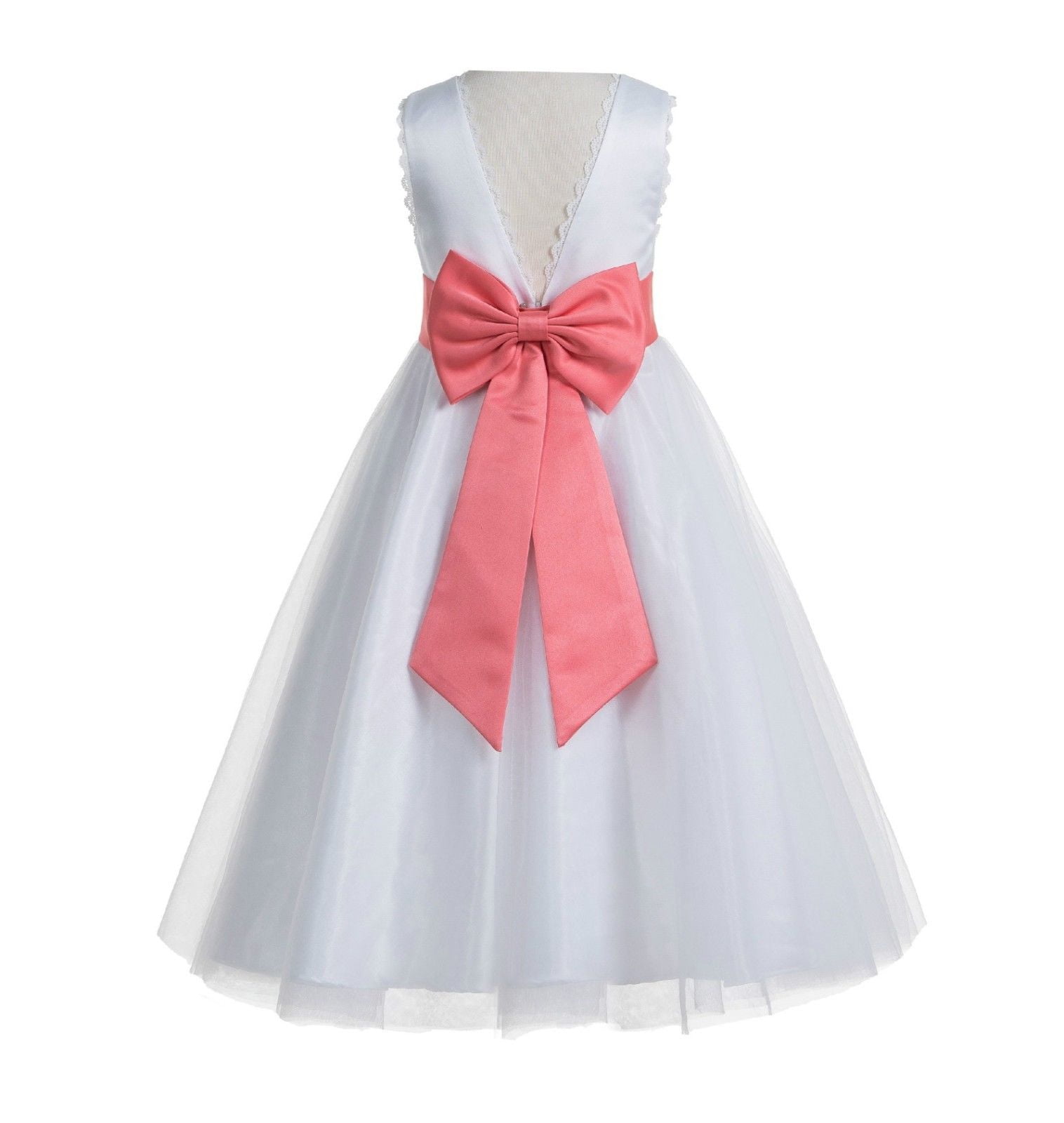 Ekidsbridal White V-Back Lace Edge Junior Flower Girl Dress First ...