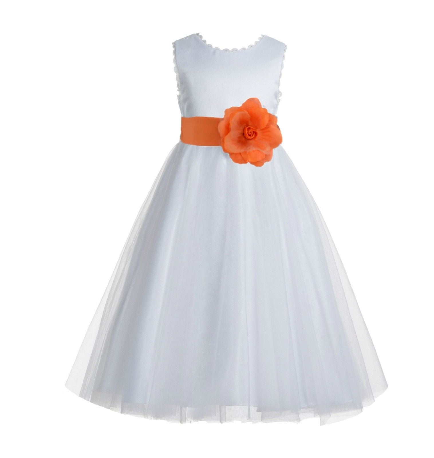Ekidsbridal V-Back Lace Edge Ivory Flower Girl Dresses Baptism Birthday Ballroom Gown Communion ...