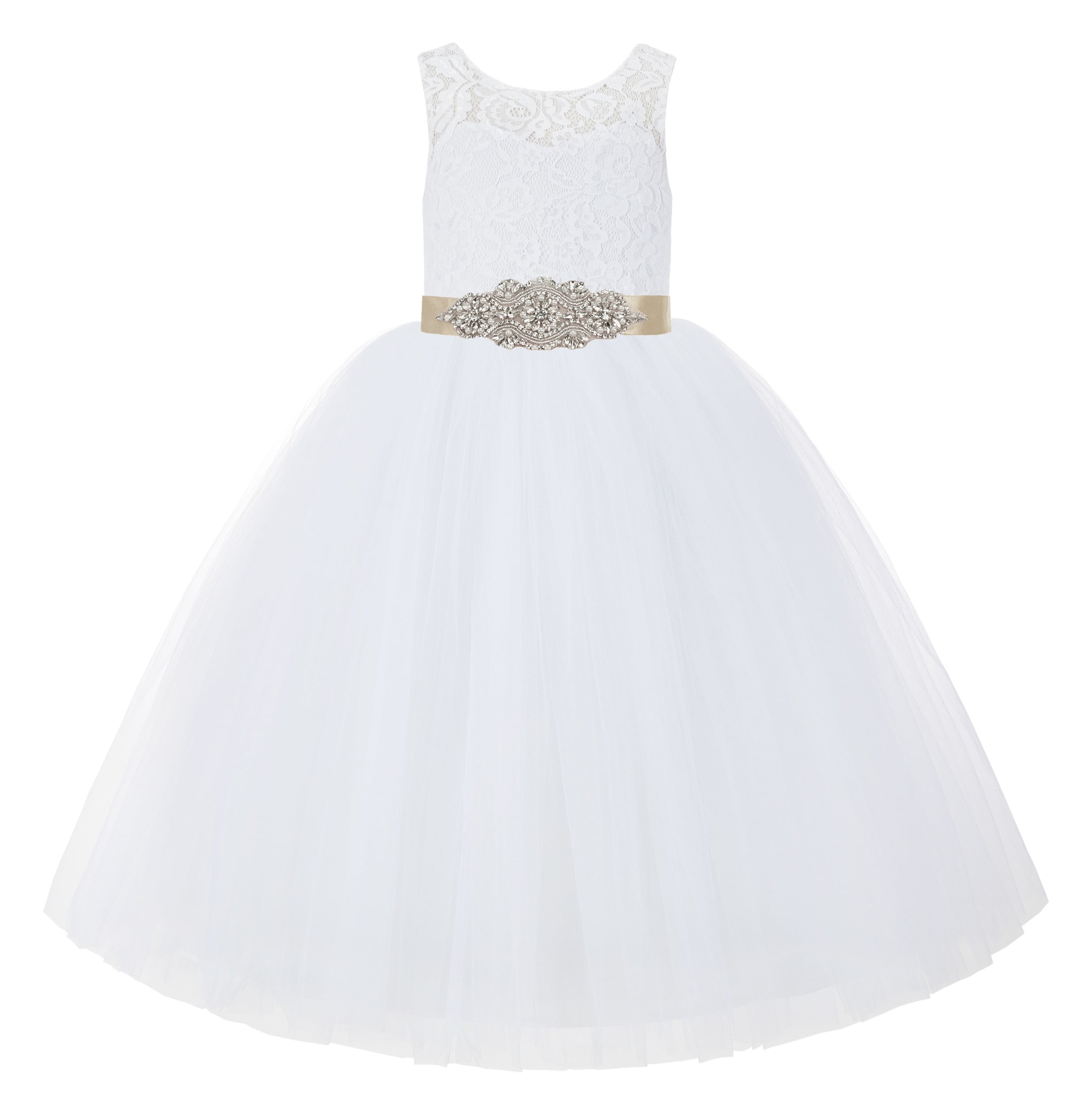 Ekidsbridal White V-Back Lace Tutu Junior Pageant Gown Father Daughter ...