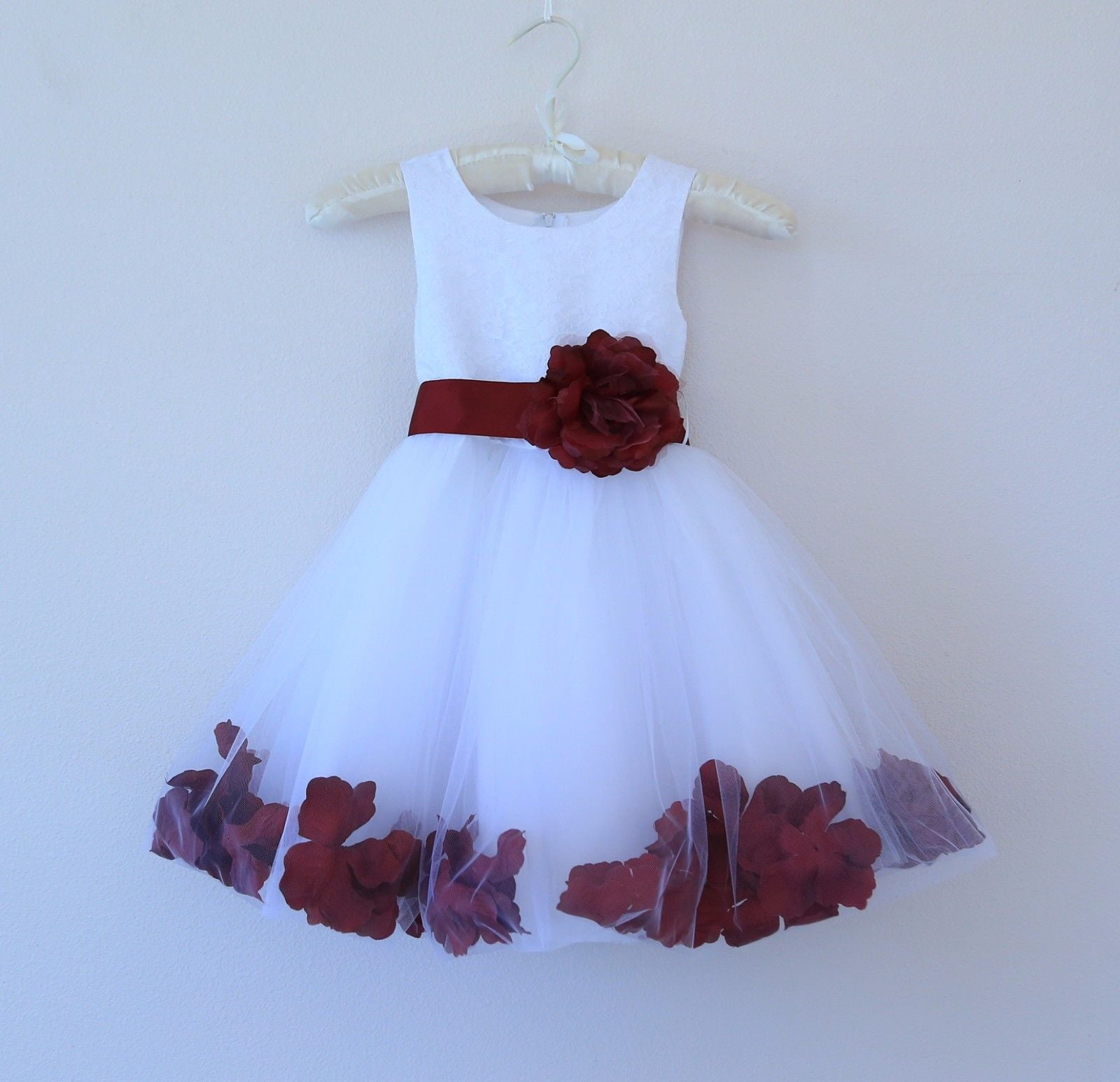 Ekidsbridal White Wedding Pageant Floral Lace Bodice Rose Petal Tulle ...