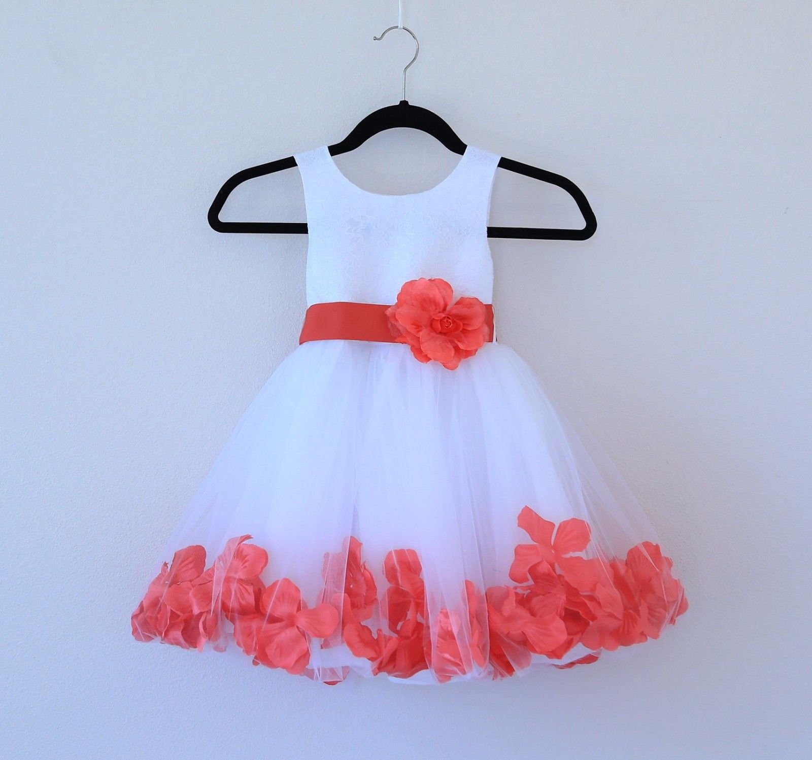 Ekidsbridal White Wedding Pageant Floral Lace Bodice Rose Petal Tulle ...