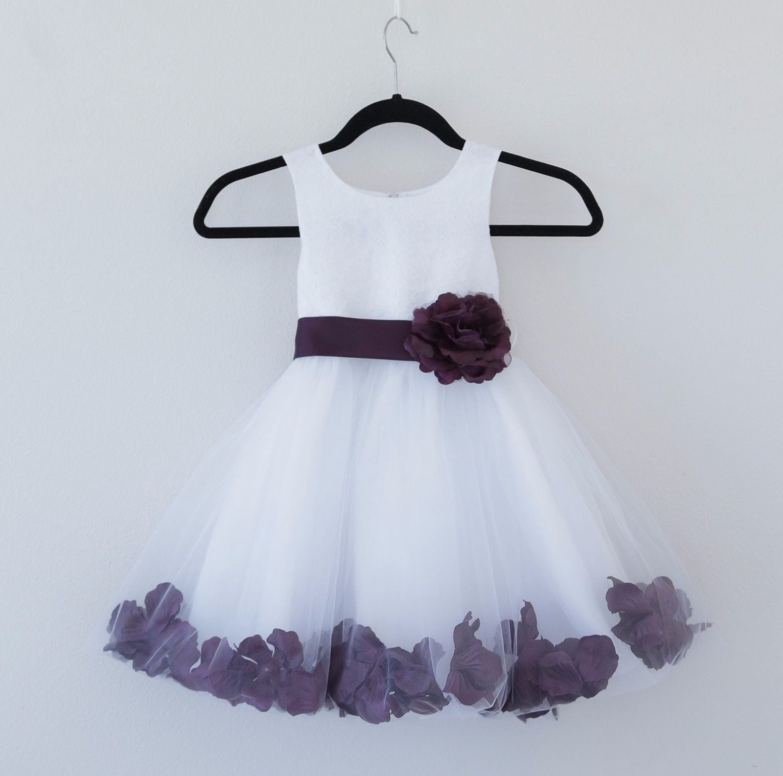 Ekidsbridal White Wedding Pageant Floral Lace Bodice Rose Petal Tulle ...
