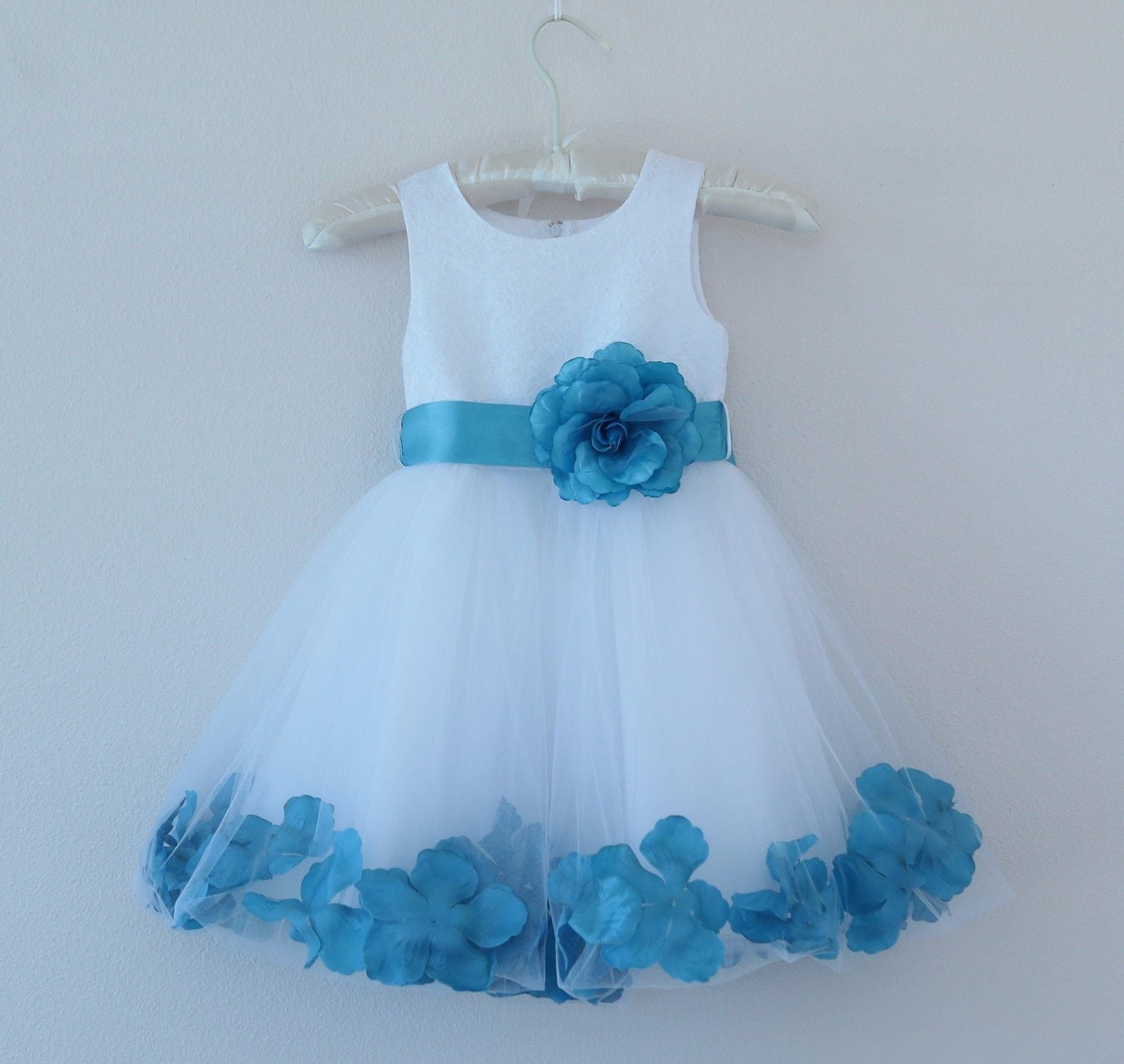 Ekidsbridal White Wedding Pageant Floral Lace Bodice Rose Petal Tulle ...