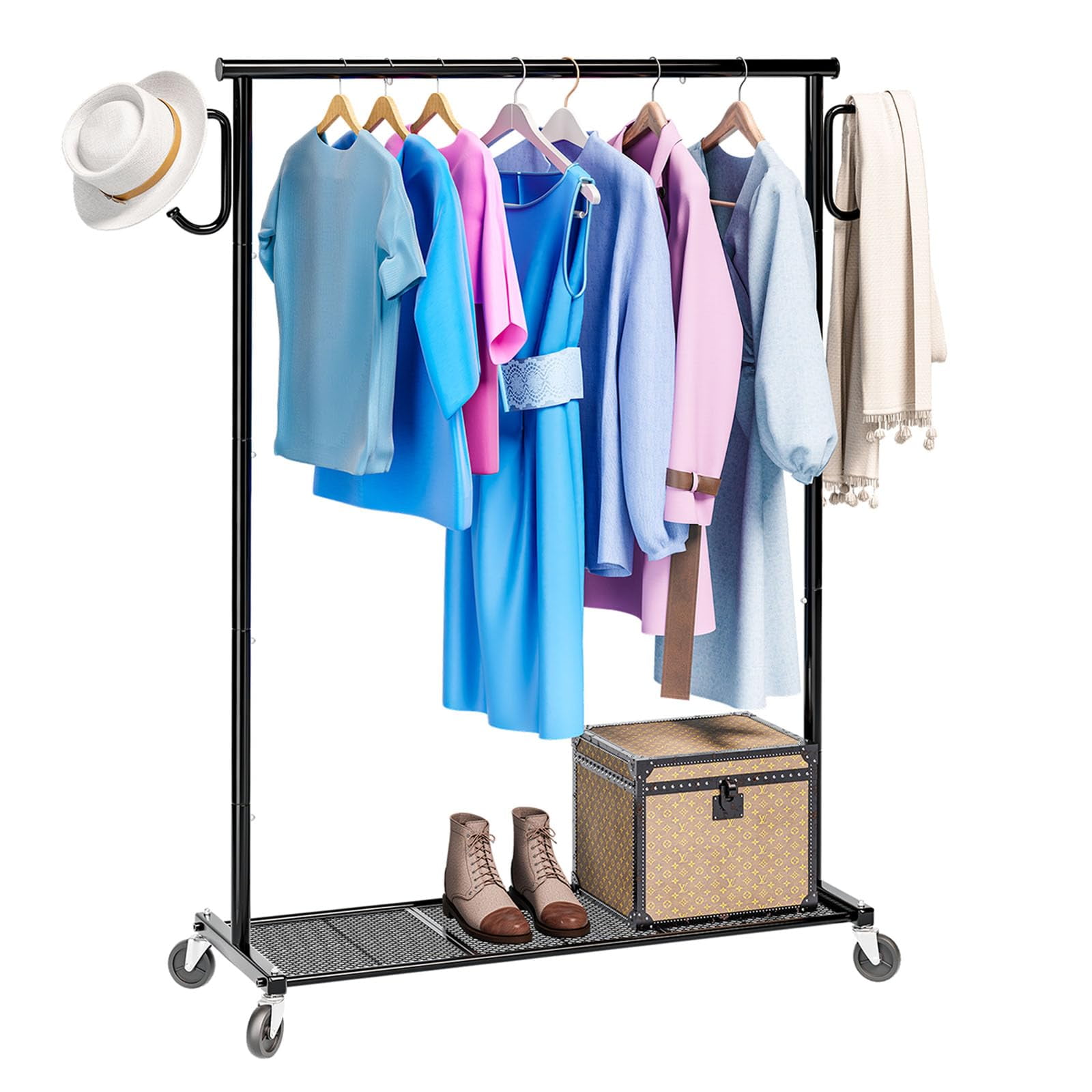 Ekisemio Clothing Clothes Rack on Wheels, Heavy Duty Portable Wardrobe ...