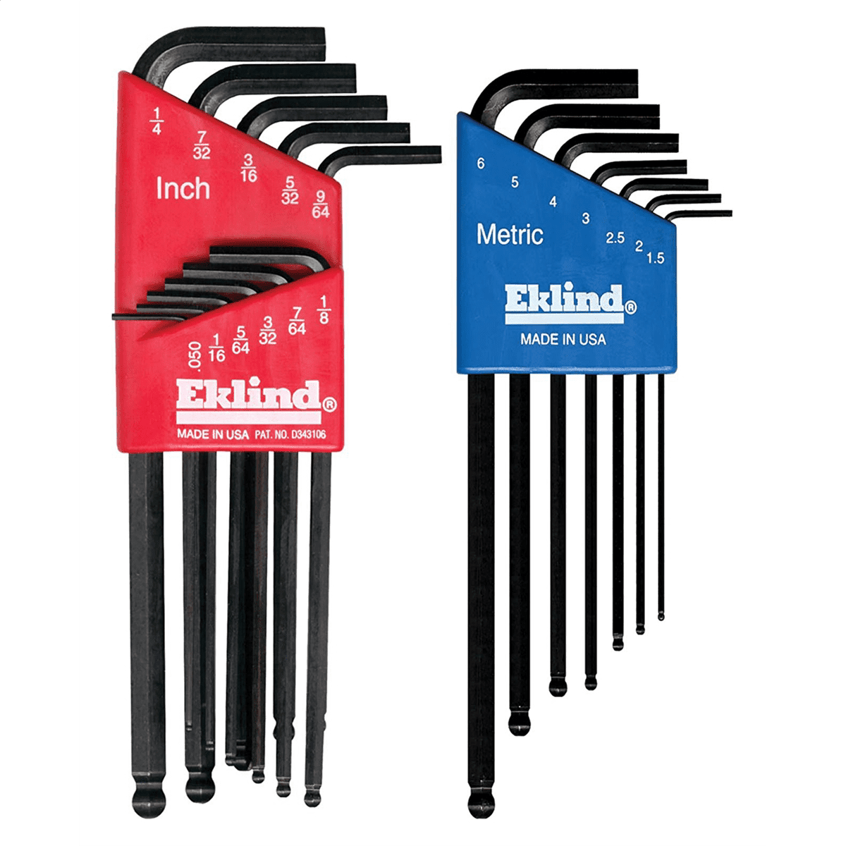 Eklind 13218 18-Piece Combo Metric & Standard Ball Hex Key Set, Long ...