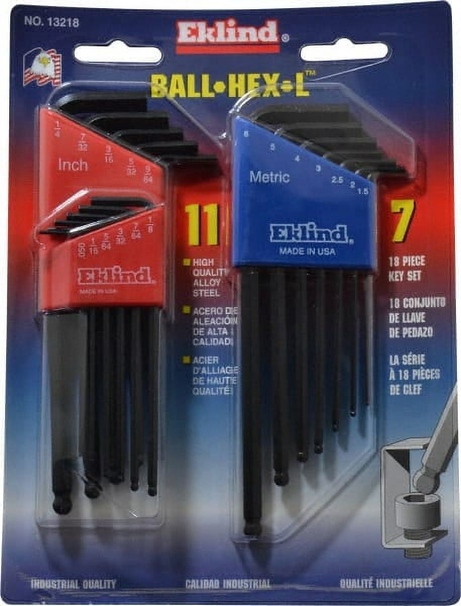 Eklind 18 Piece L-Key Ball End Hex Key Set Hex Range 0.05 to 1/4 ...
