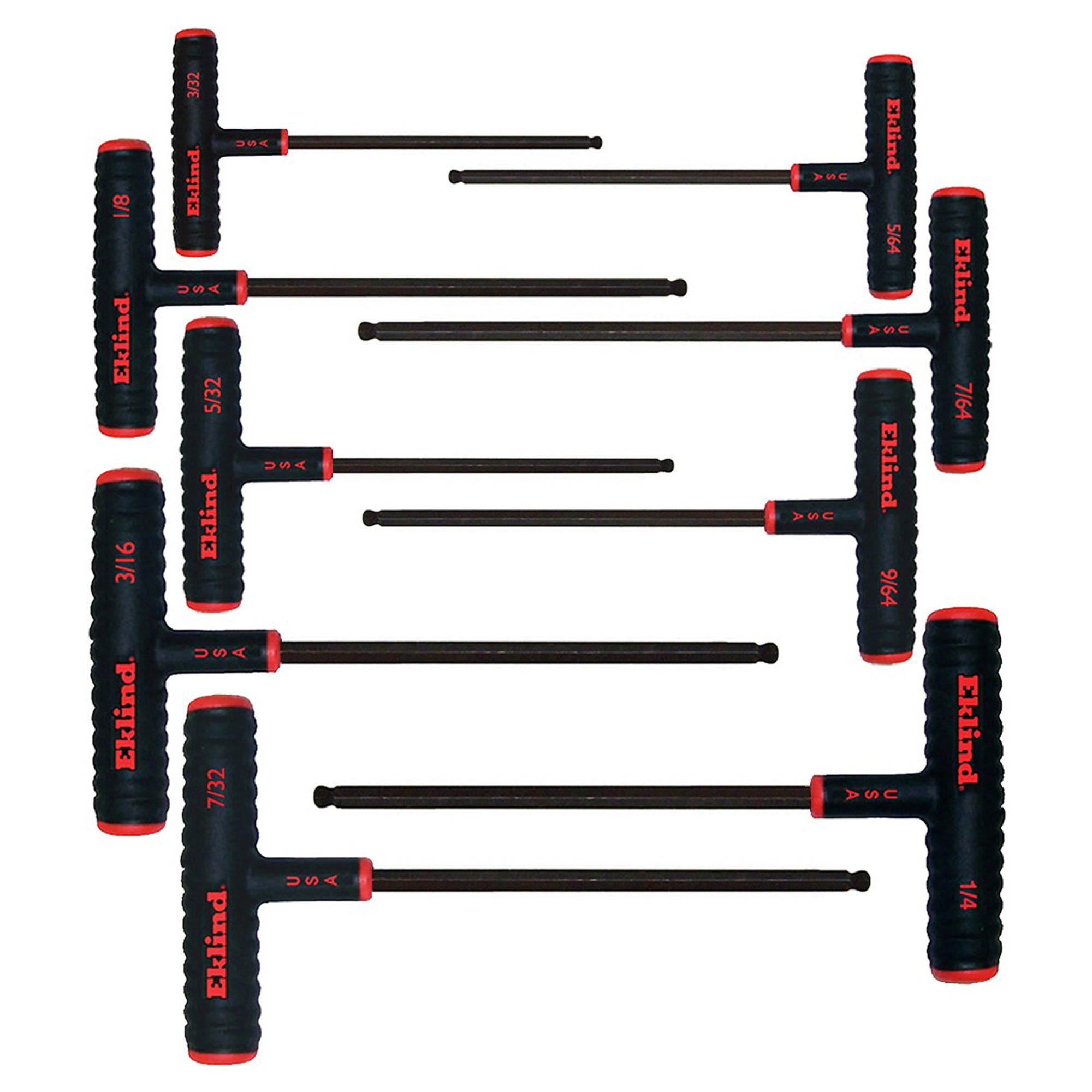 Eklind Tool 9 Piece Set Power T Handle Ball Hex Key Steel Allen Wrench ...