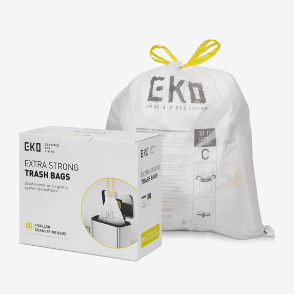 Eko 4 Gallon / 10-15 Liter 80 Count Small Drawstring Trash Bags Extra ...
