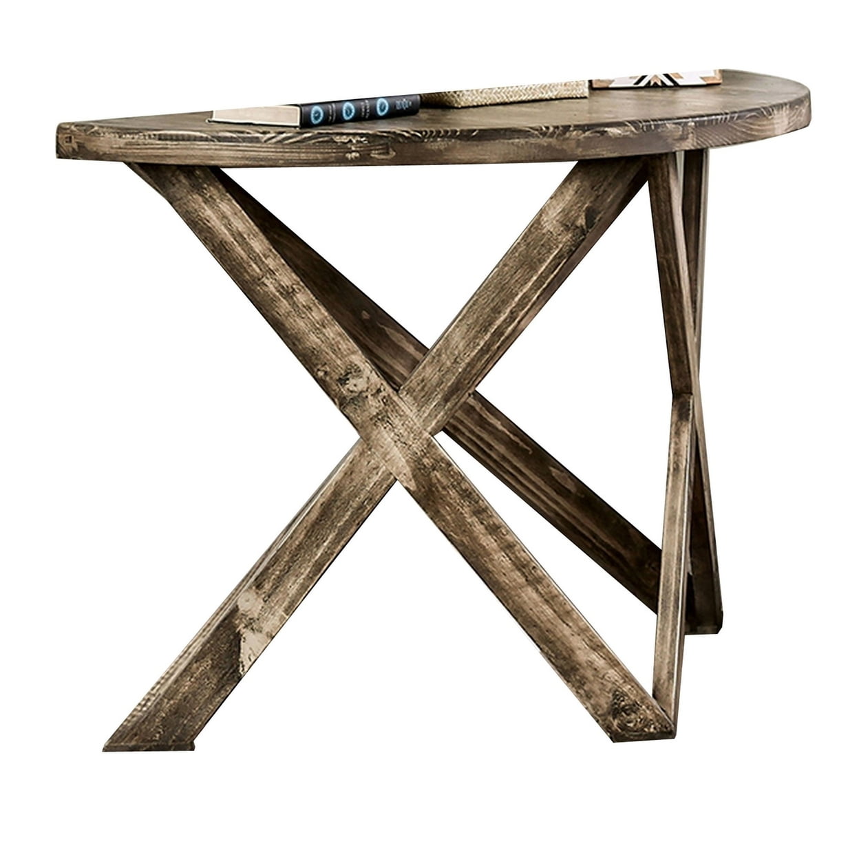Eko 47 Inch Modern Round Console Table, Angled Crossed Legs, Deep Ash ...
