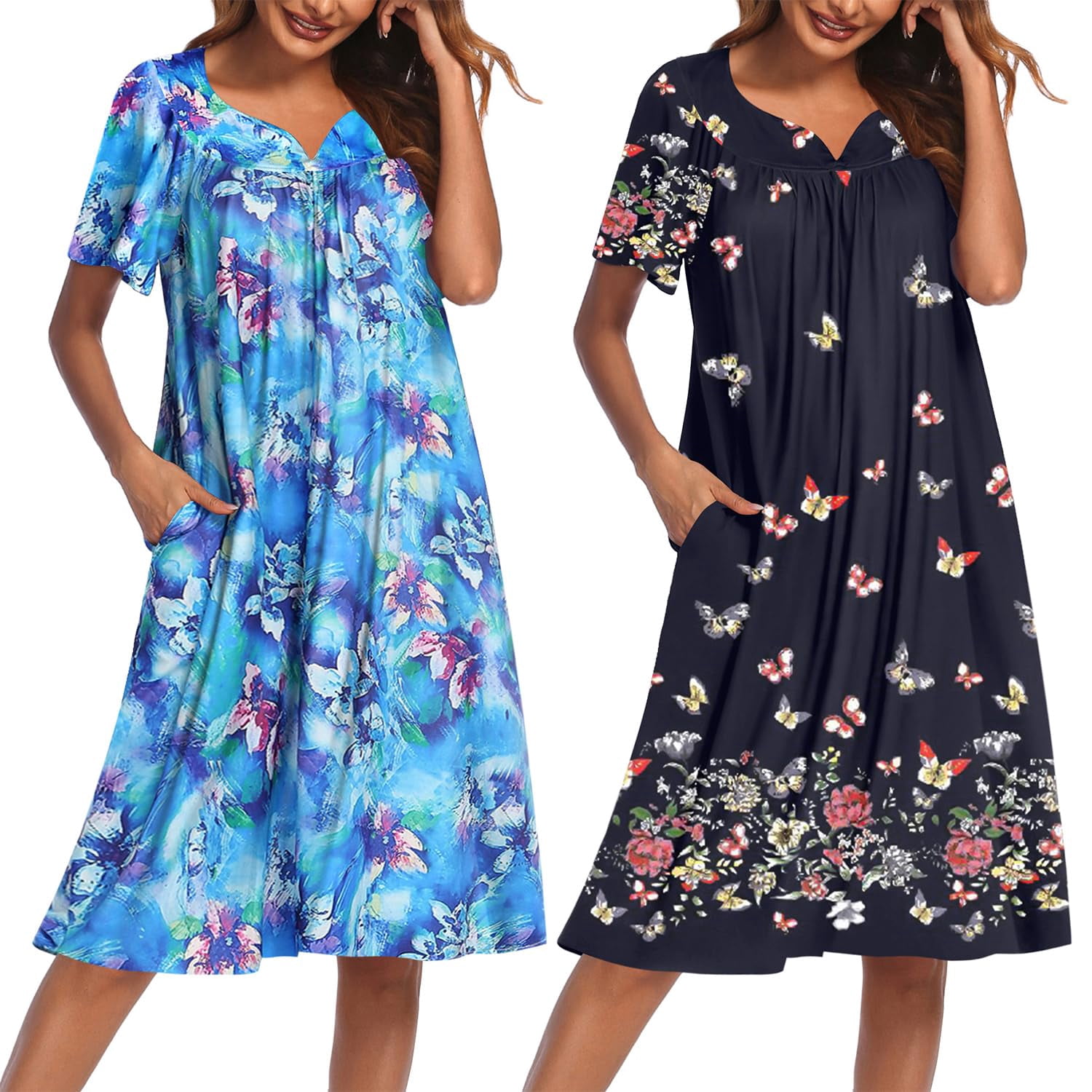 Ekouaer 2 Pack House Dresses for Women with Pockets Short Sleeve Moo ...