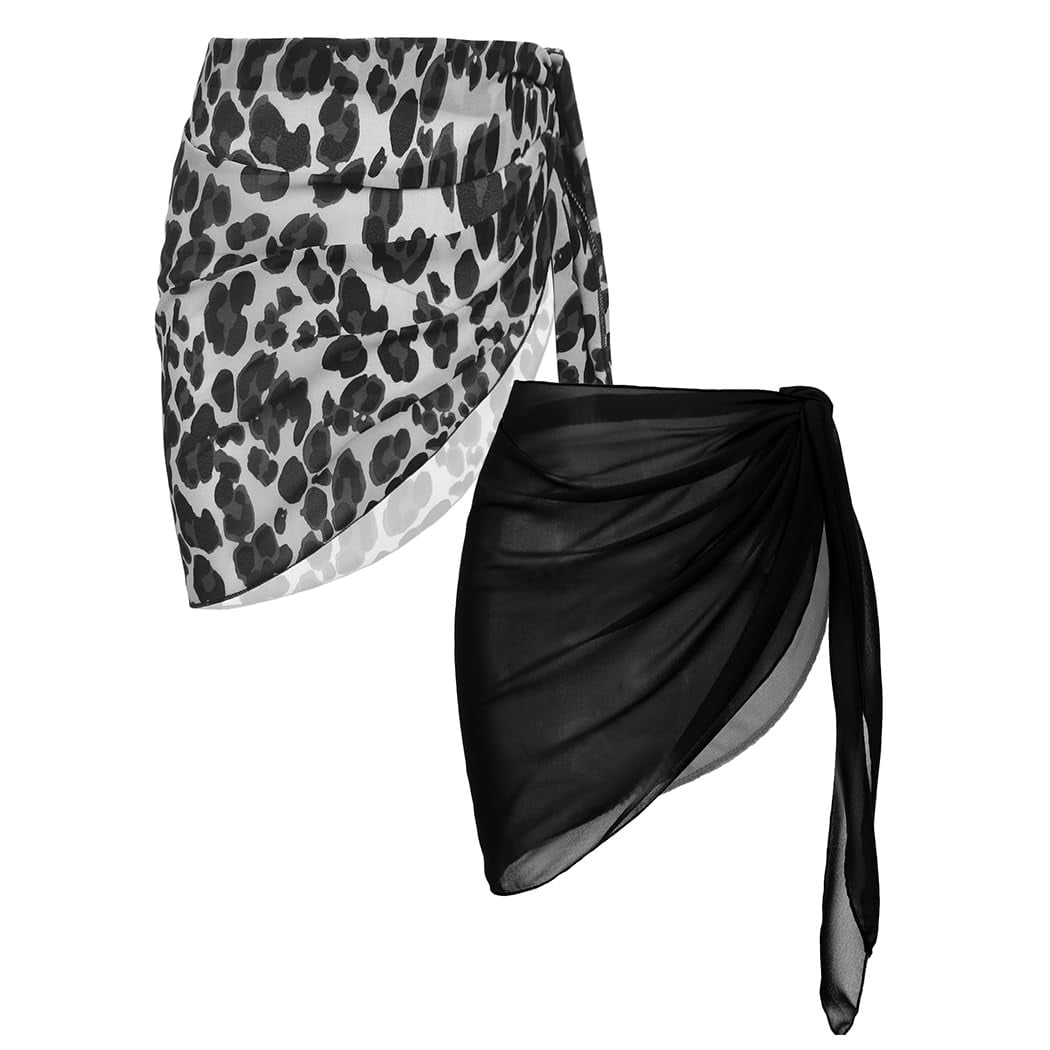 Ekouaer 2 Pieces Women Beach Sarongs Sheer Cover Ups Chiffon Bikini ...