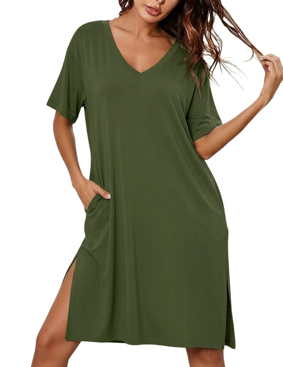 Ekouaer Bamboo Viscose Night Gown Plus Size Sleep Shirt Oversized ...
