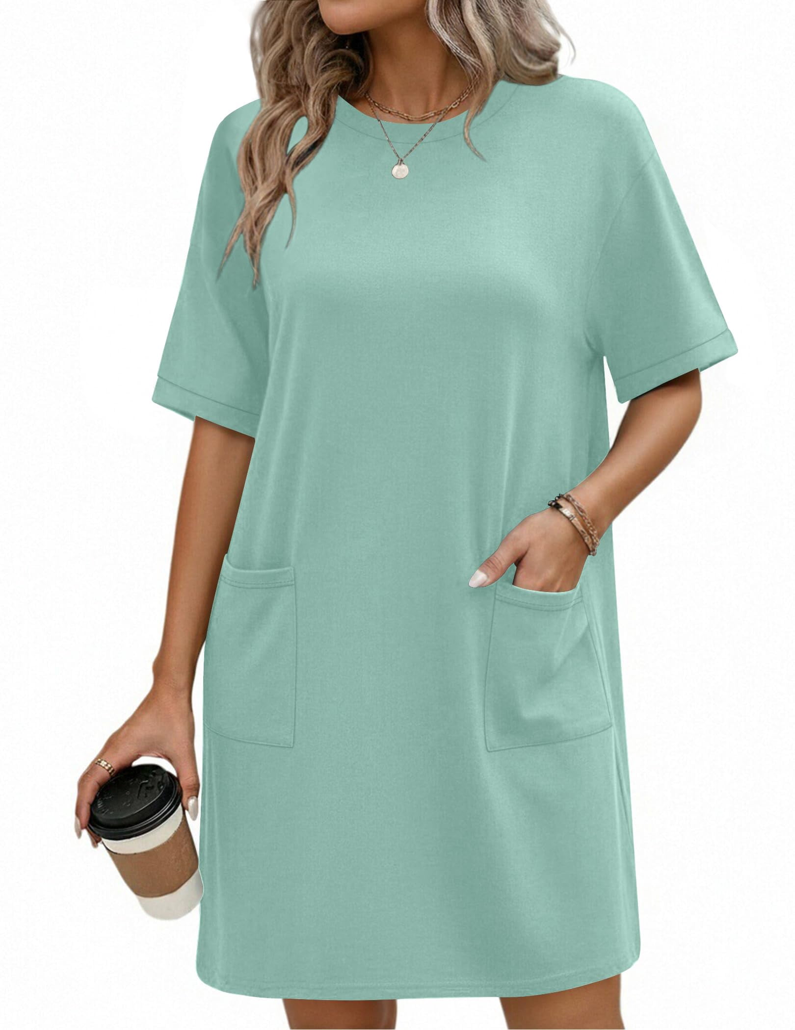 Ekouaer Cotton Nightgowns for Women Short Sleeve Sleep Shirts Crew Neck ...
