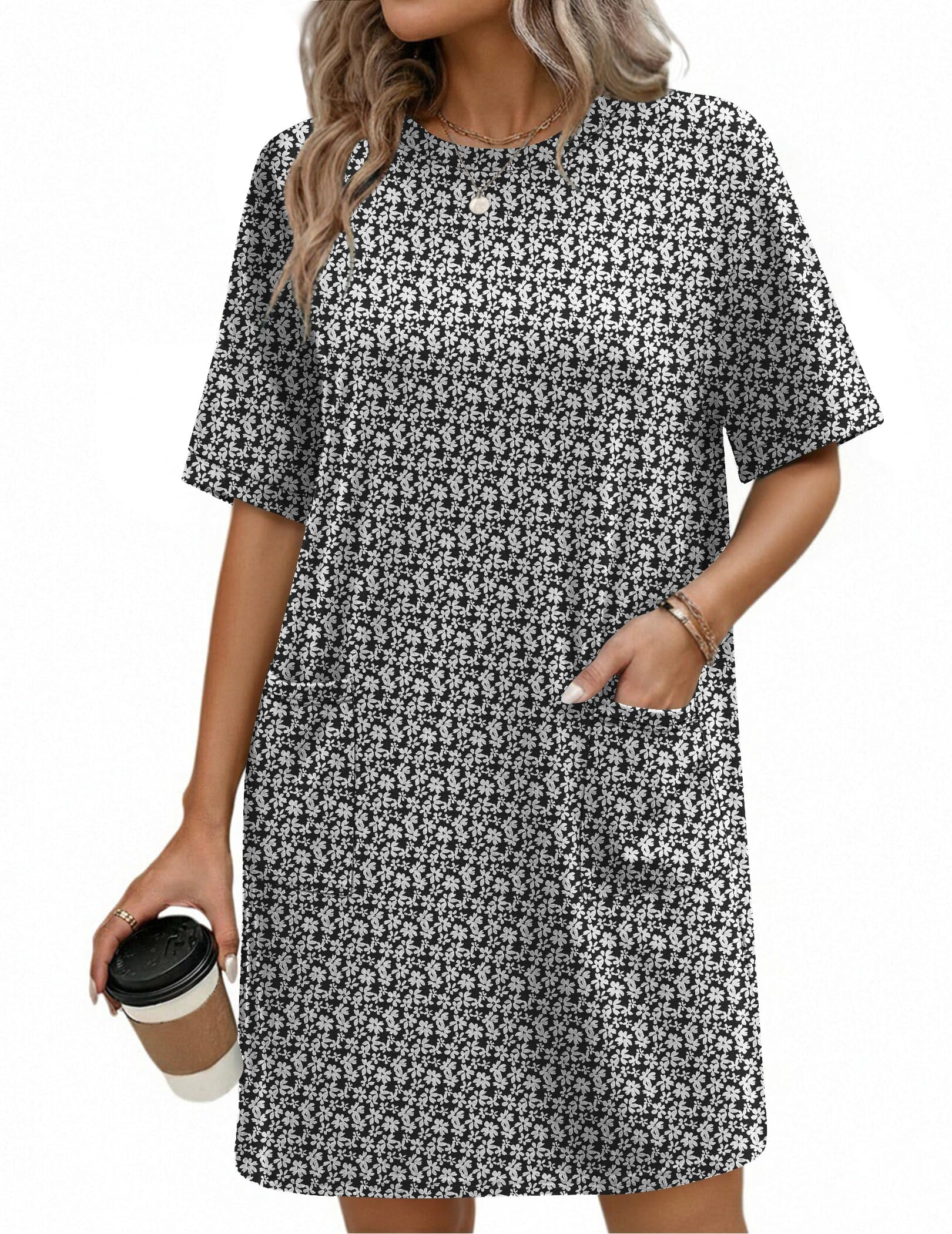 Ekouaer Cotton Nightgowns for Women Short Sleeve Sleep Shirts Crew Neck ...
