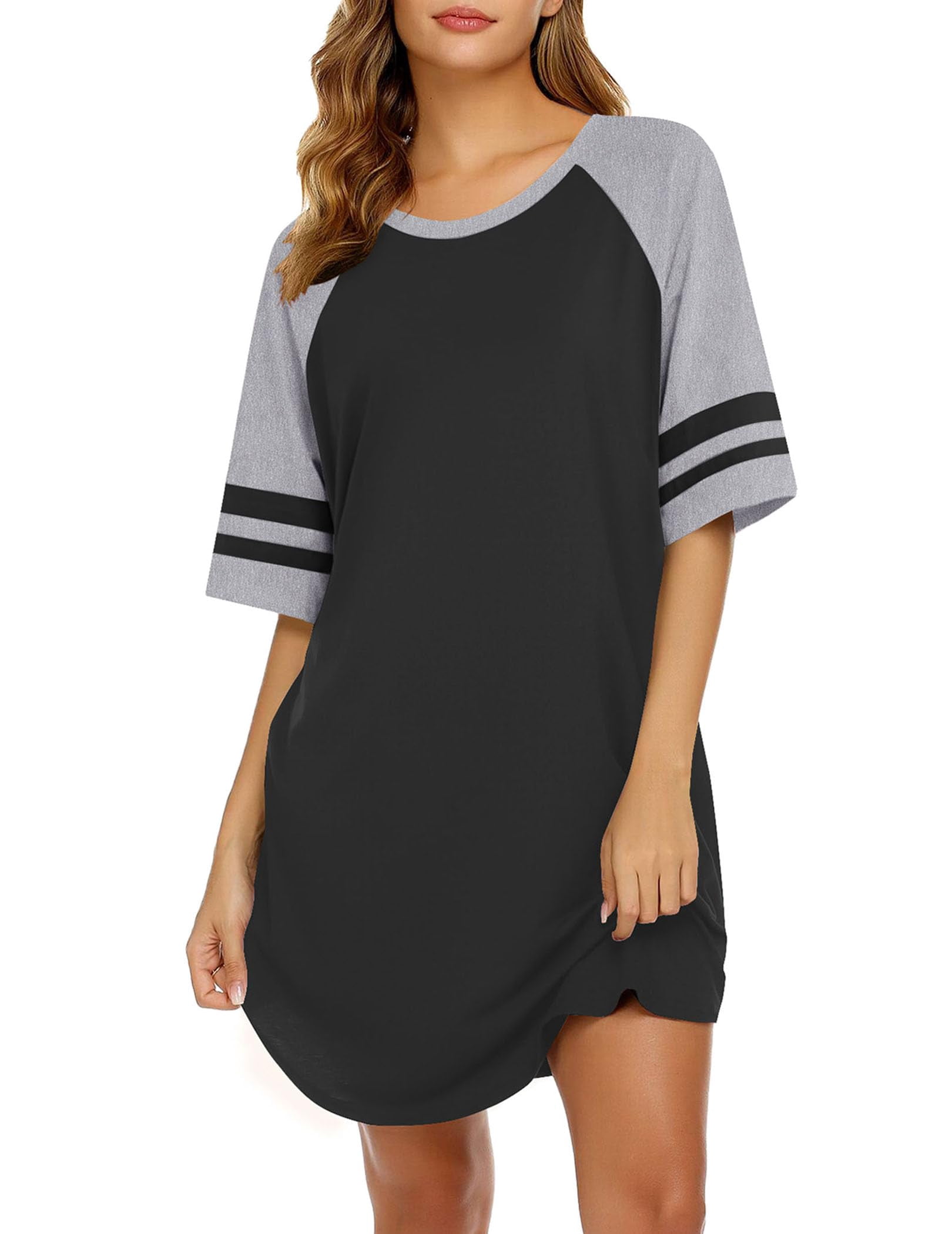 Ekouaer Cotton Nightgowns for Women Short Sleeve Sleep Shirts Crew Neck ...