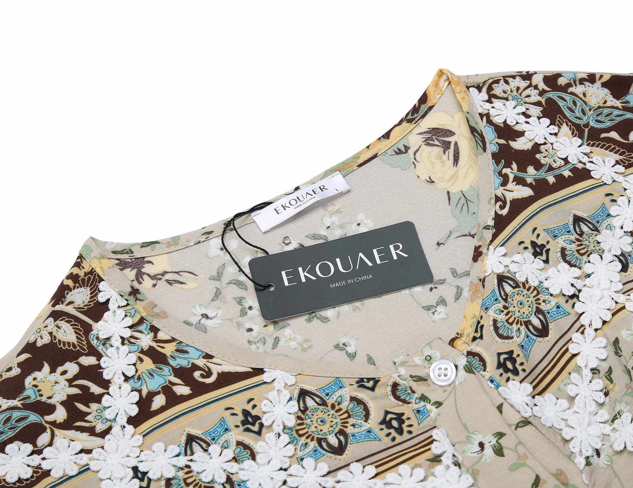 Ekouaer House Dress for Women Button Down Nightgown Short Sleeve ...