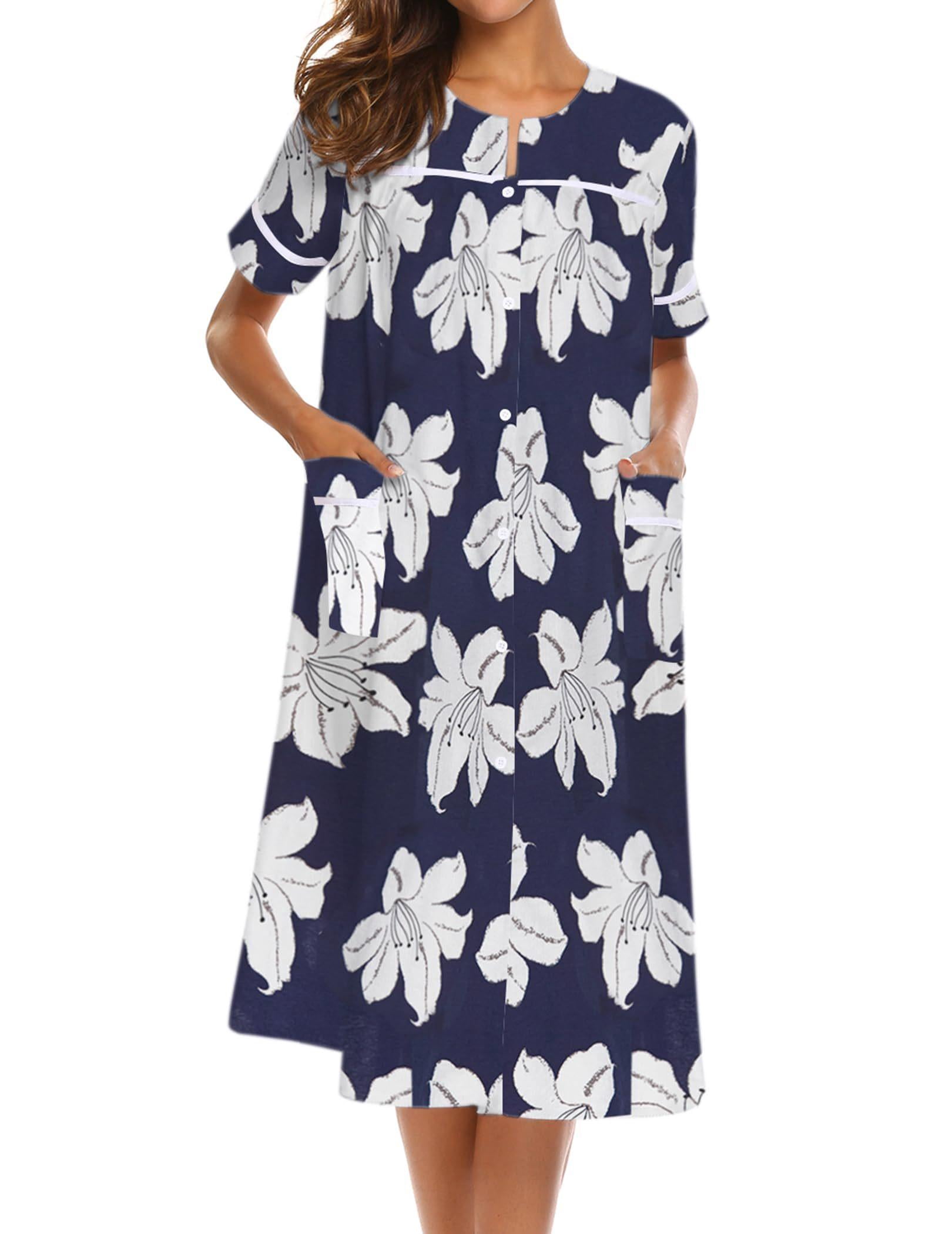 Ekouaer House Dress for Women with Pockets Button Down Duster Housecoat ...