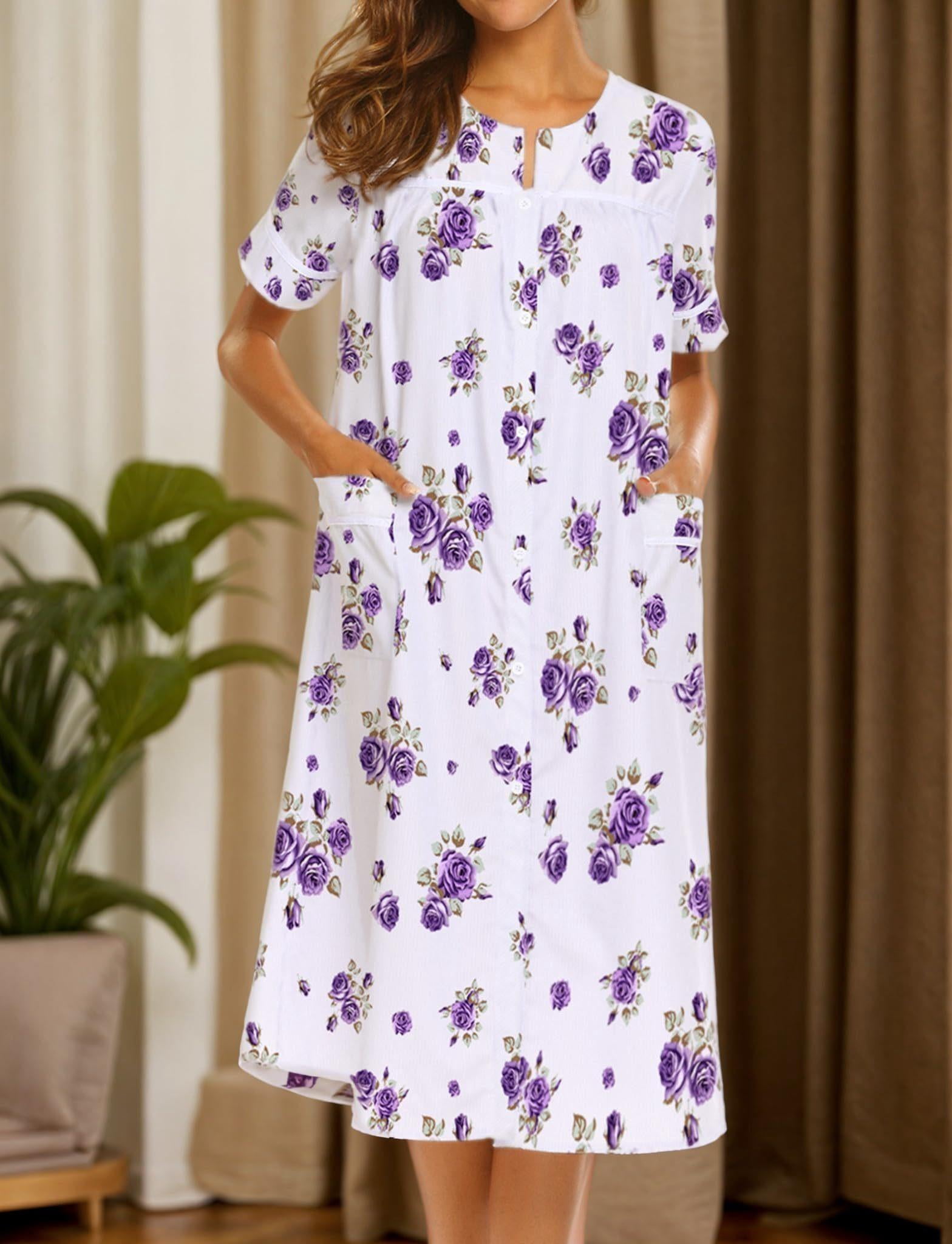 Ekouaer House Dress for Women with Pockets Button Down Duster Housecoat ...