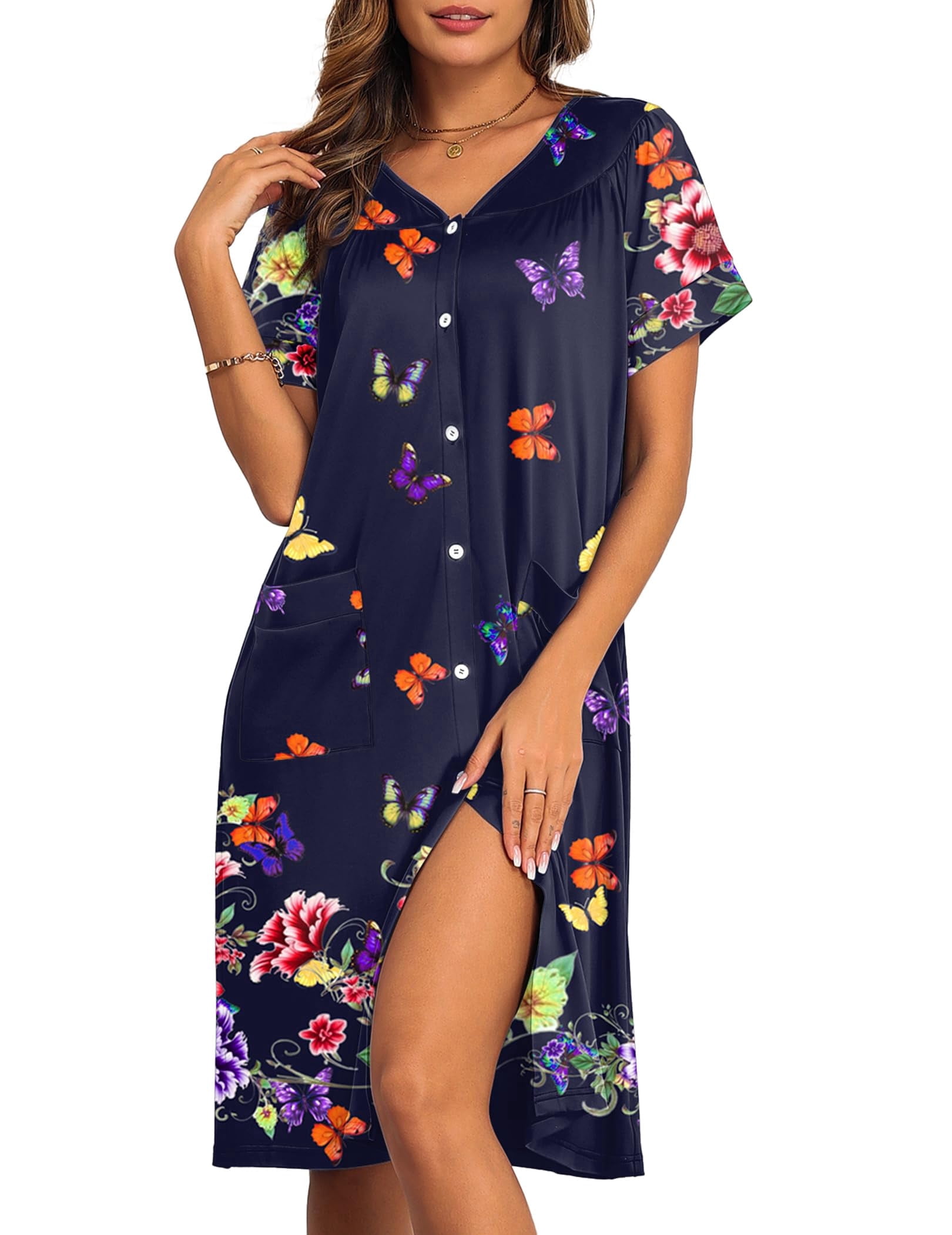 Ekouaer House Dresses for Women with Pockets Button Down Nightgowns ...