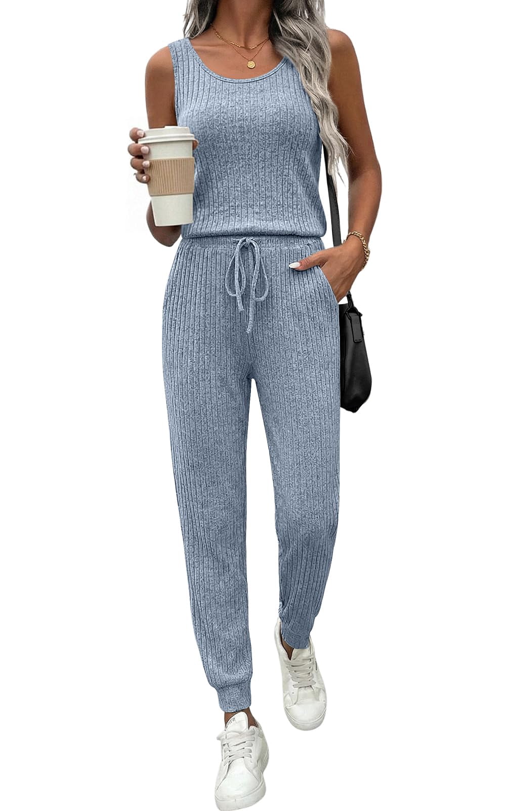 Ekouaer Jumpsuits for Women Casual Summer Sleeveless 2026 Ribbed One ...