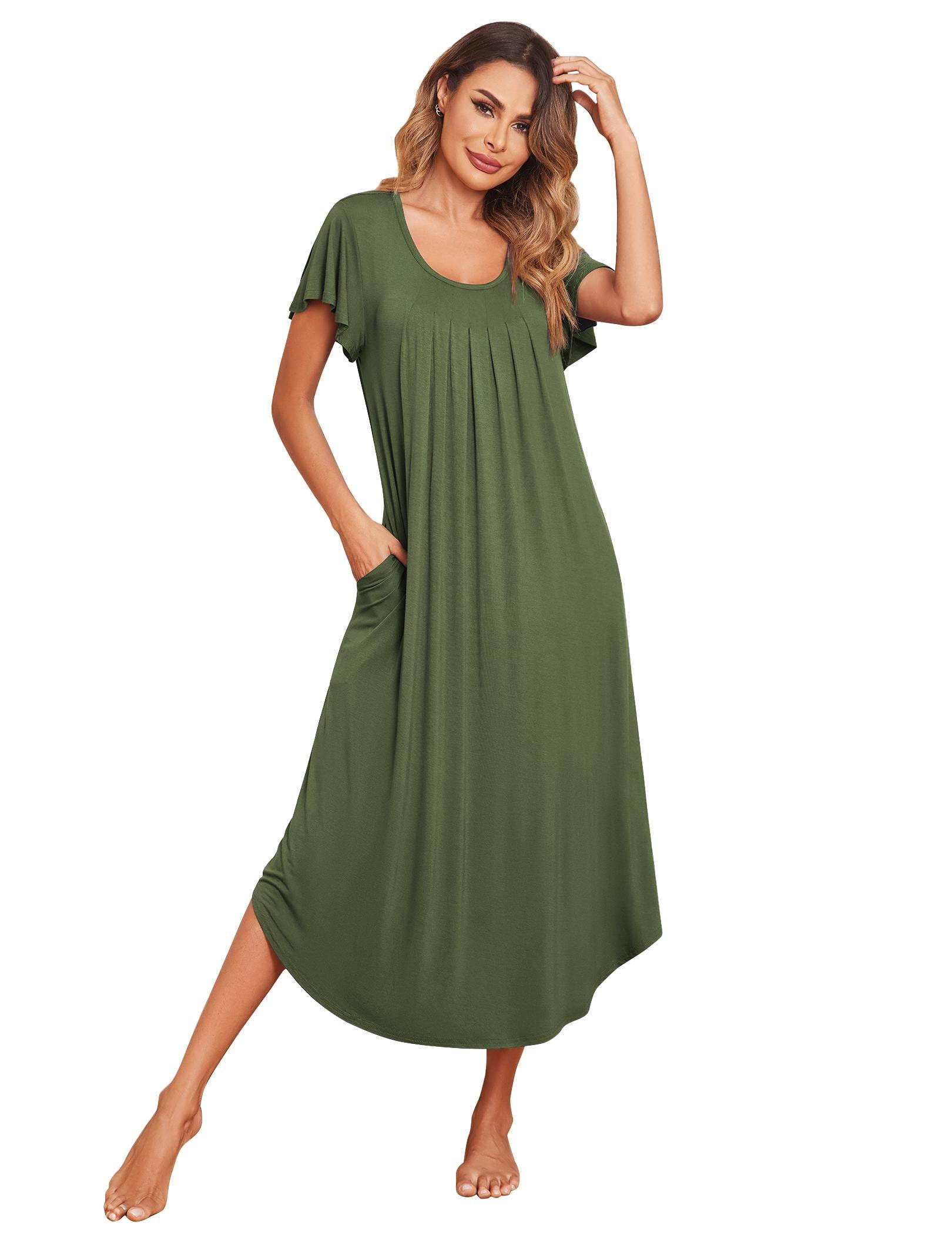 Ekouaer Long Nightgowns for Women with Pockets Short Sleeves Moo Moos ...
