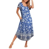 Ekouaer Long Nightgowns for Women with Pockets Short Sleeves Moo Moos ...