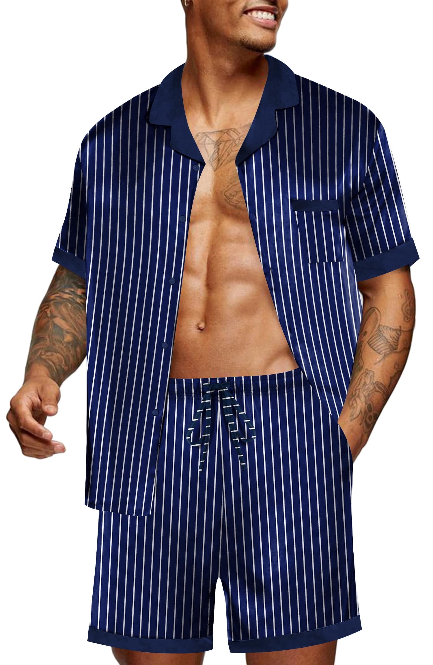 Ekouaer Men Satin Silk Pajamas Set with Pockets Sleepwear Shorts Satin ...