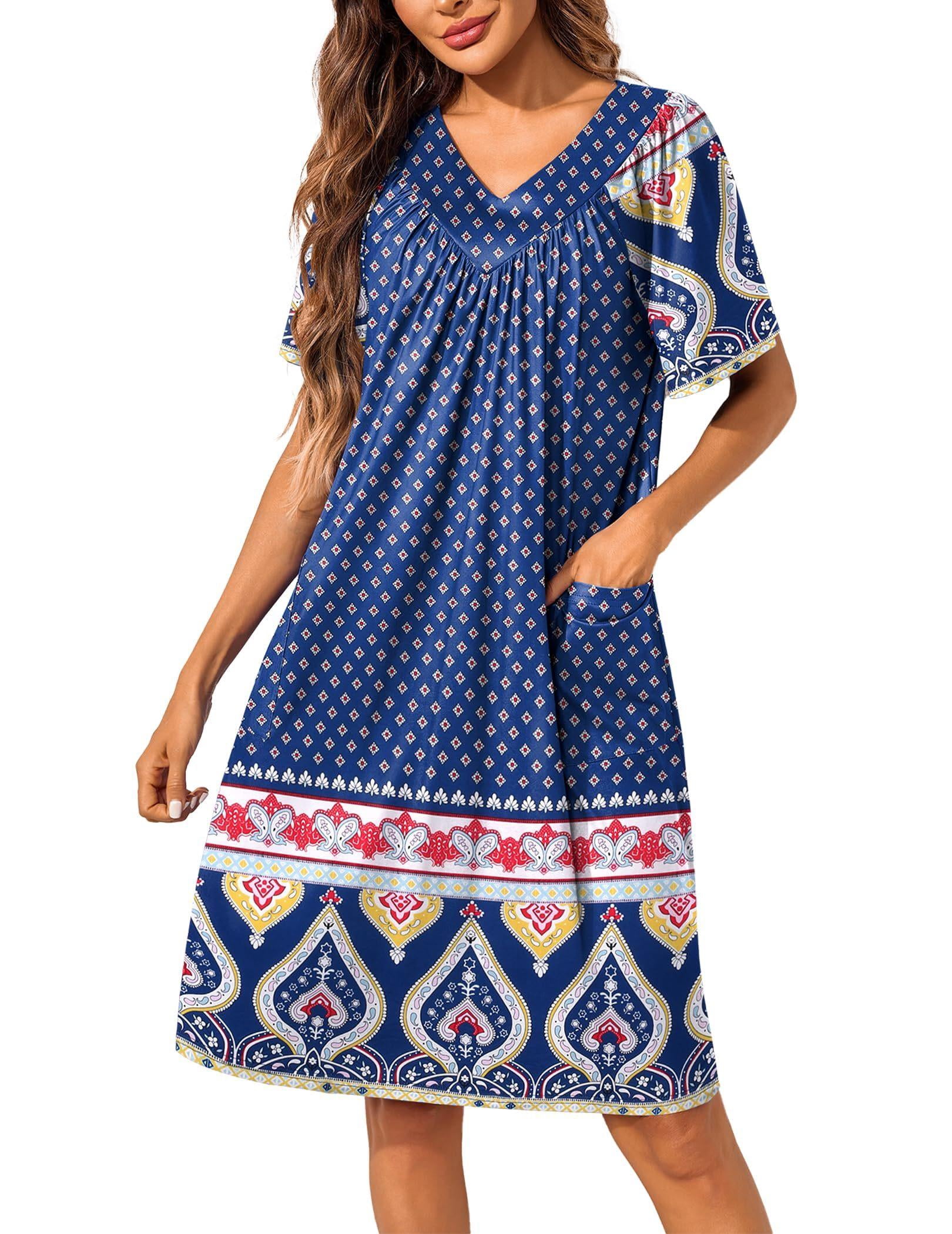 Ekouaer Moo Moos for Wommen Floral Print House Dress with Pockets ...