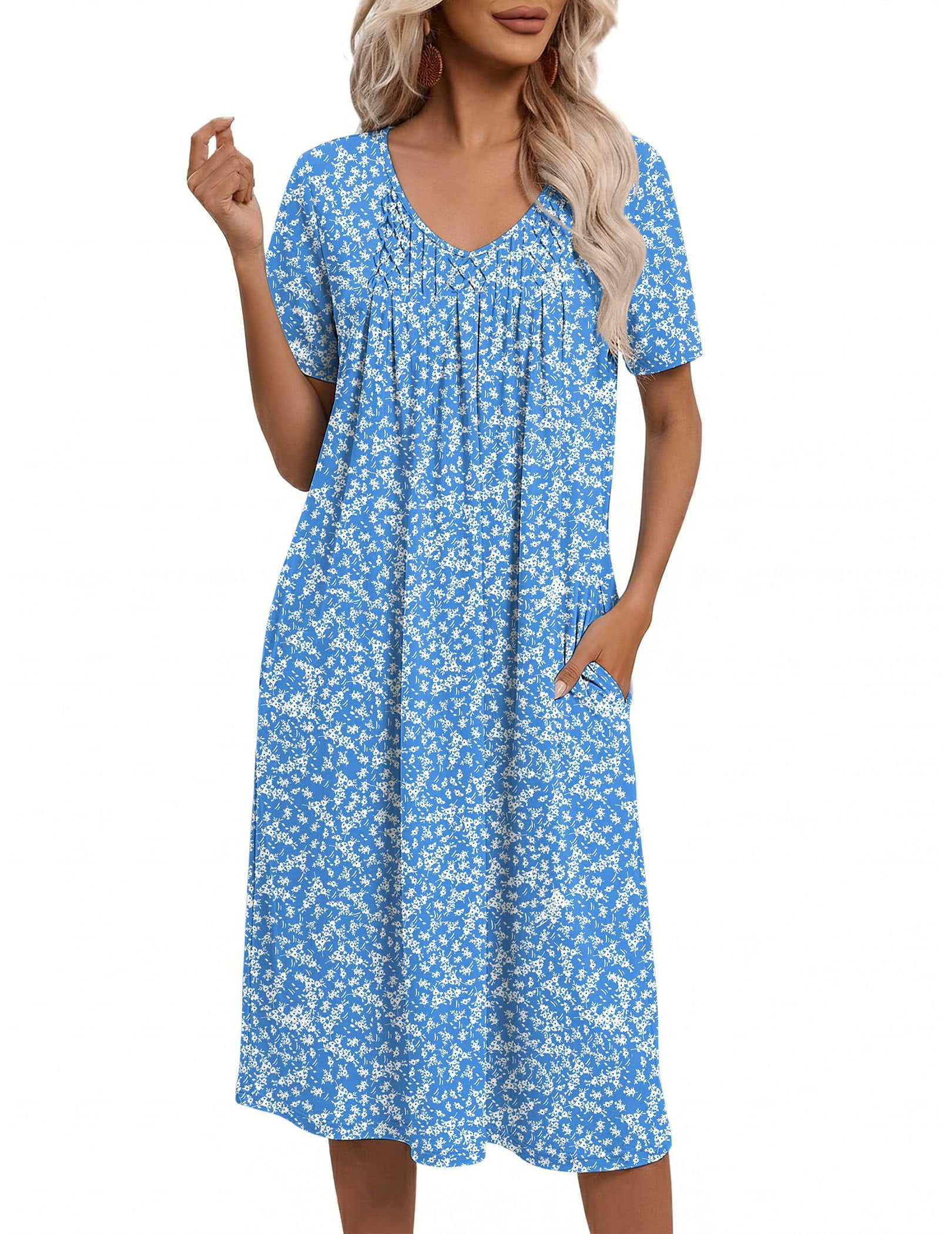 Ekouaer Mumu Dresses for Women with Pockets Short Sleeve Night Gown ...