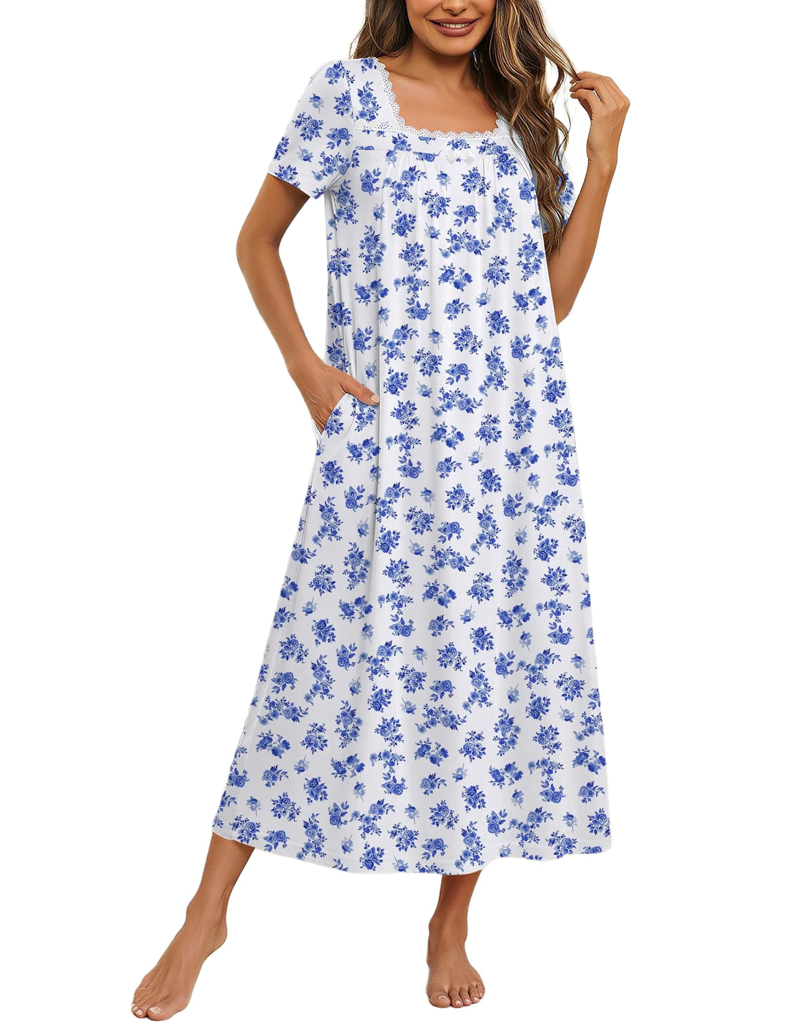 Ekouaer Nightgown Women' Short Sleeve Victorian Nightdress Vintage Soft ...