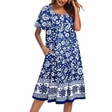 Ekouaer Nightgowns for Women Short Sleeve House Dress with Pockets ...