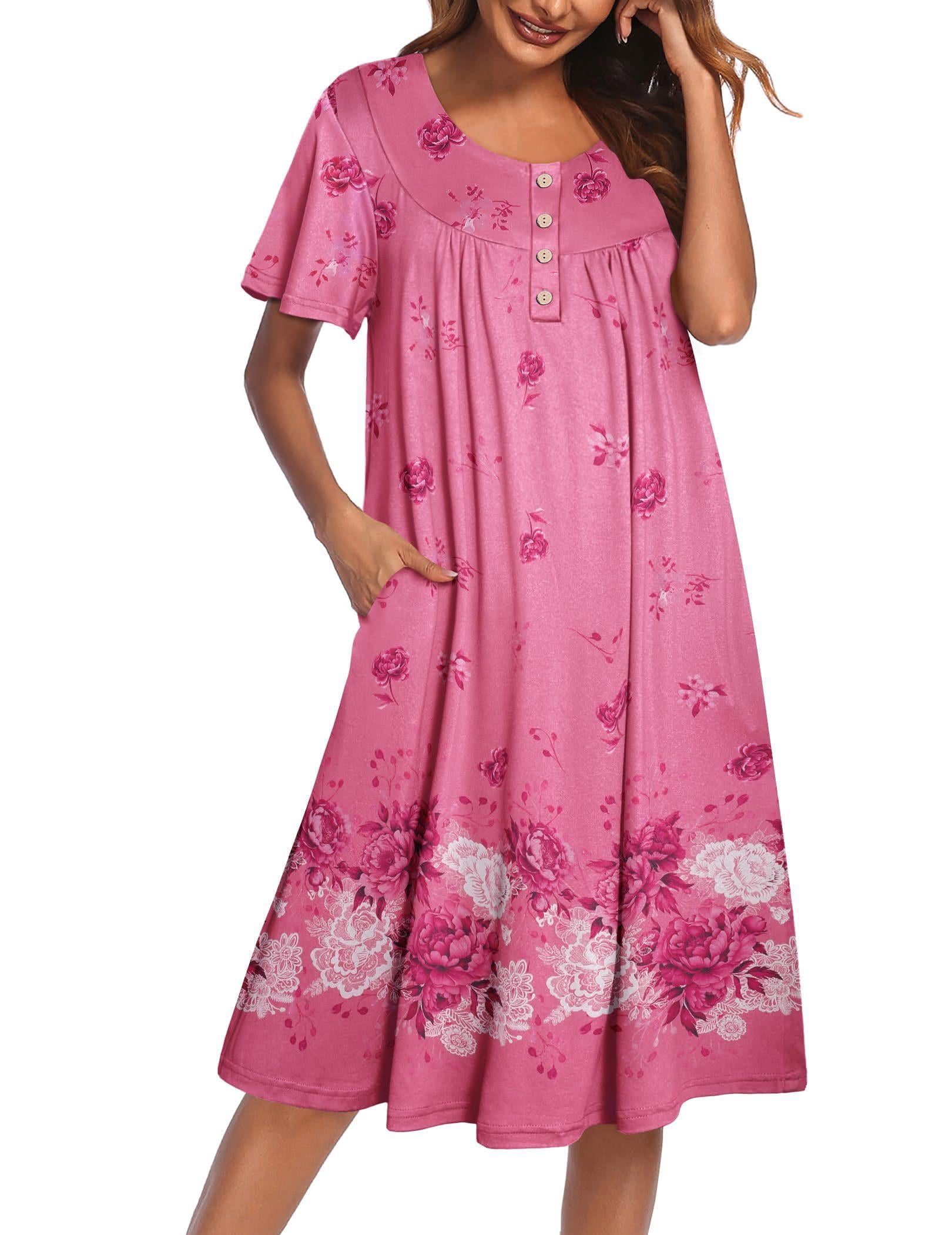 Ekouaer Nightgowns for Women Short Sleeve House Dress with Pockets ...