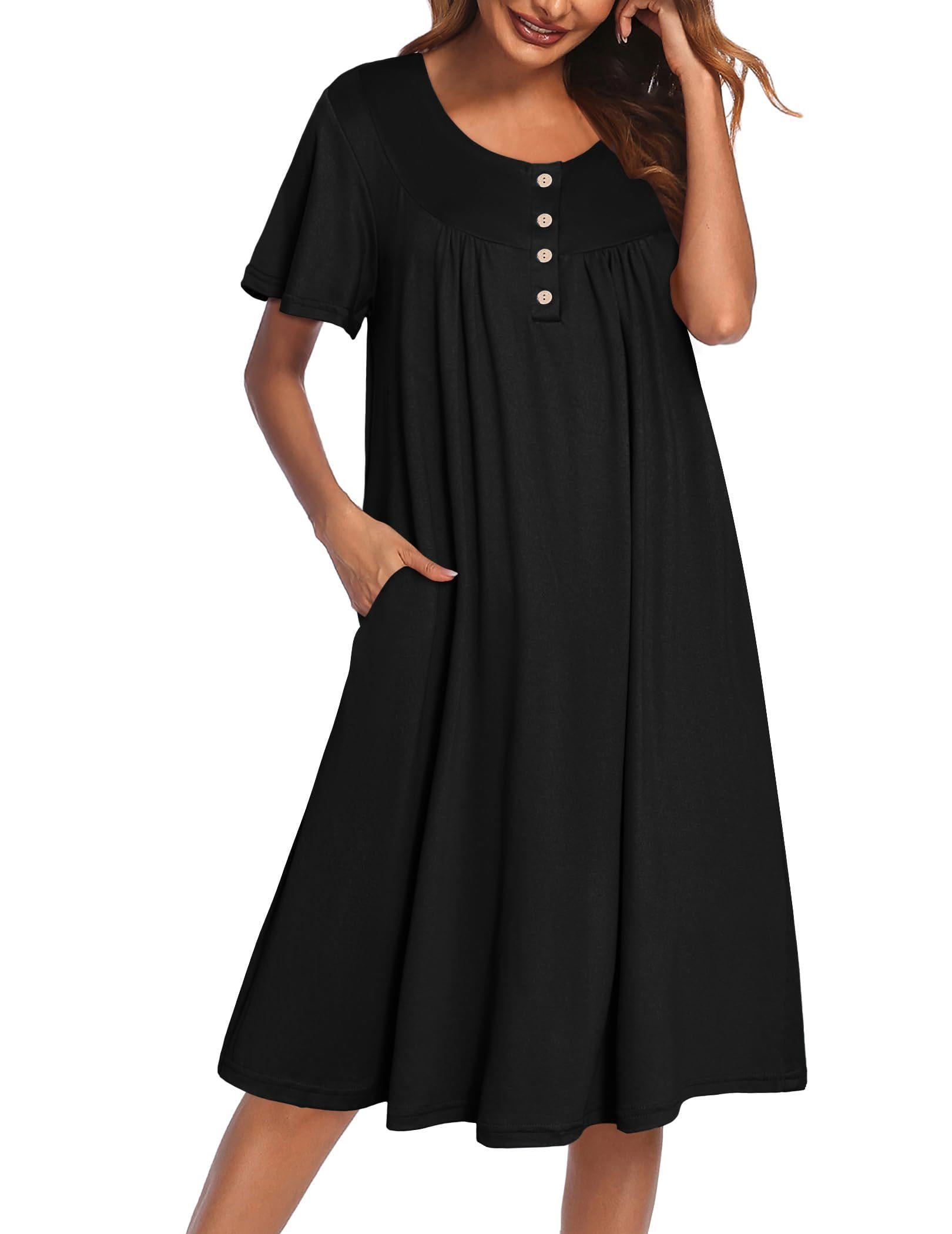 Ekouaer Nightgowns for Women Short Sleeve House Dress with Pockets ...