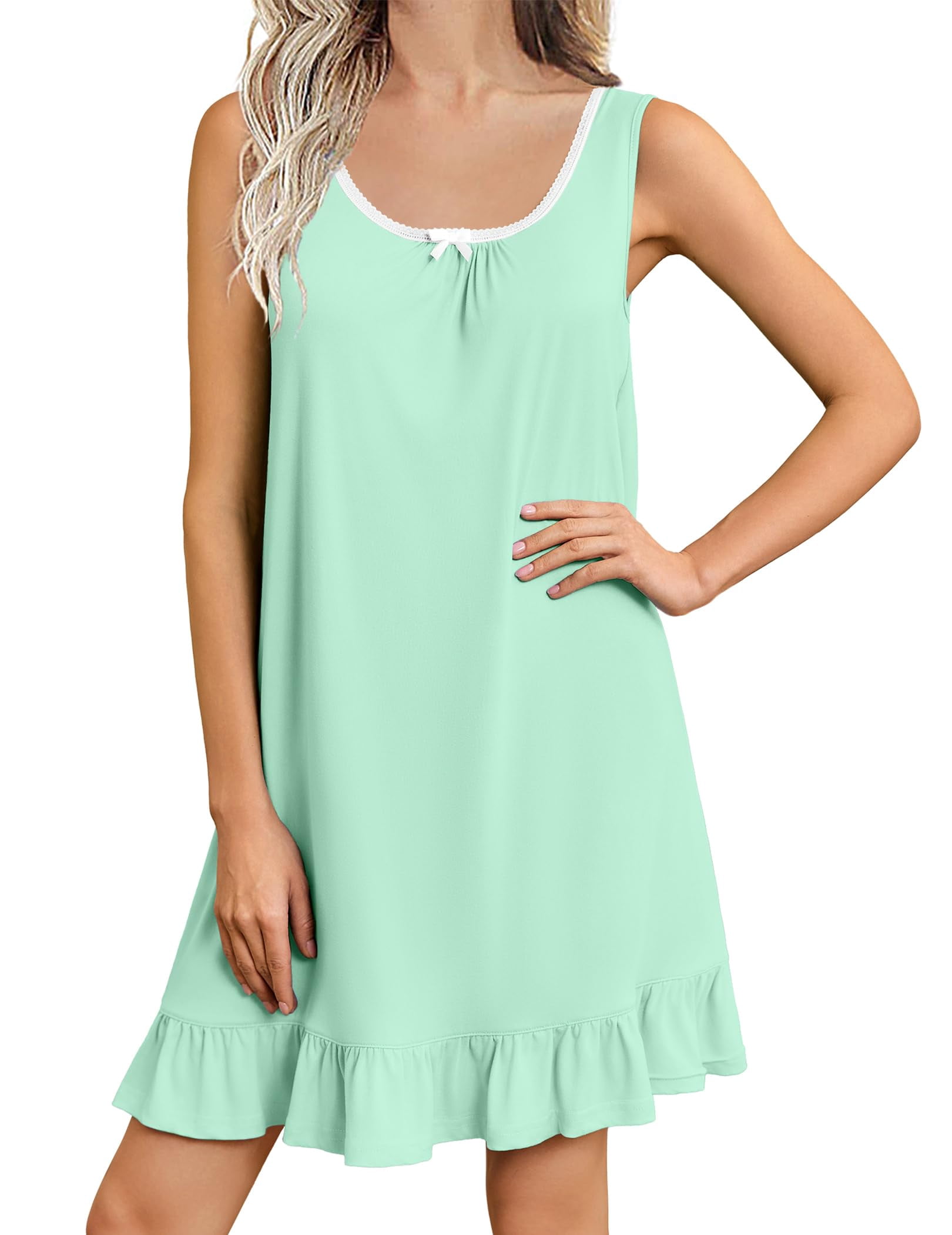 Ekouaer Nightgowns for Women Sleeveless Nightdress Cute Night Gowns ...