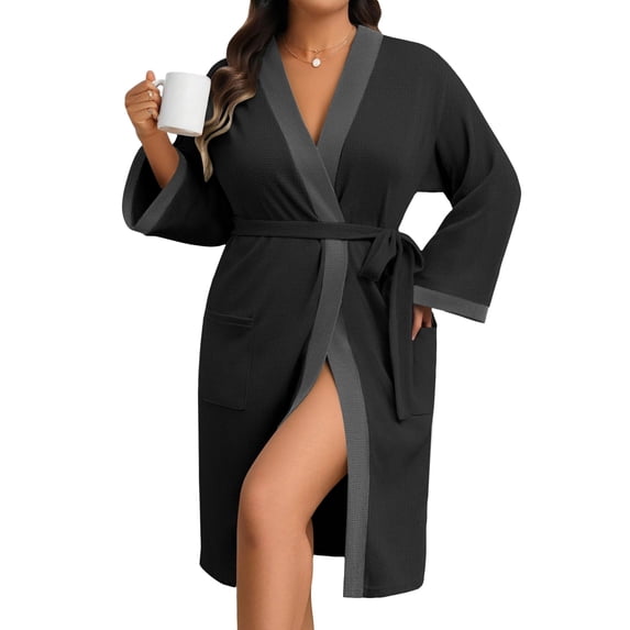 Ekouaer Plus Size Robe for Women Waffle Knit Bathrobe Short Lightweight ...