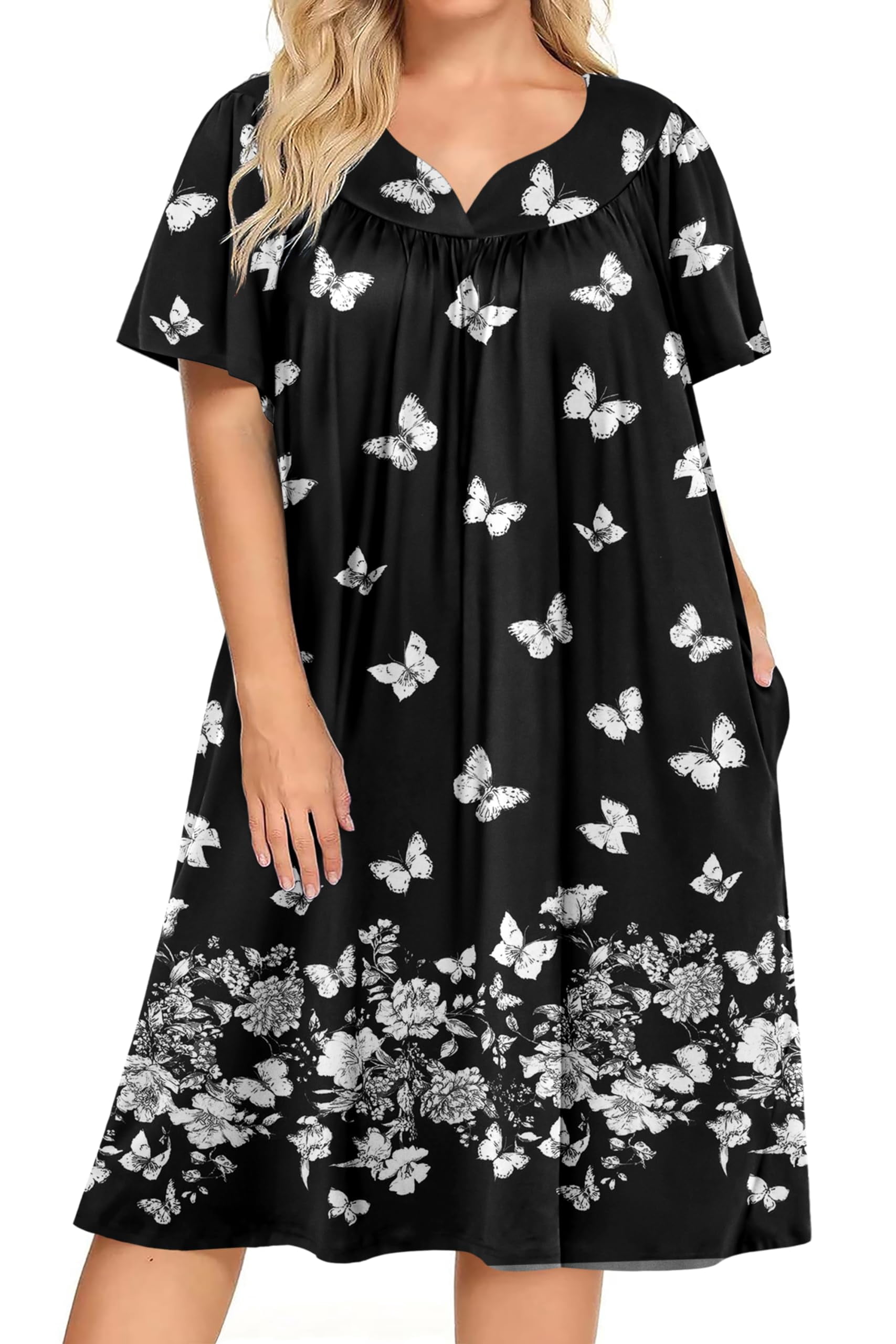 Ekouaer Plus Women's Plus Size Mumu Dress Short Sleeve House Dress Momo ...