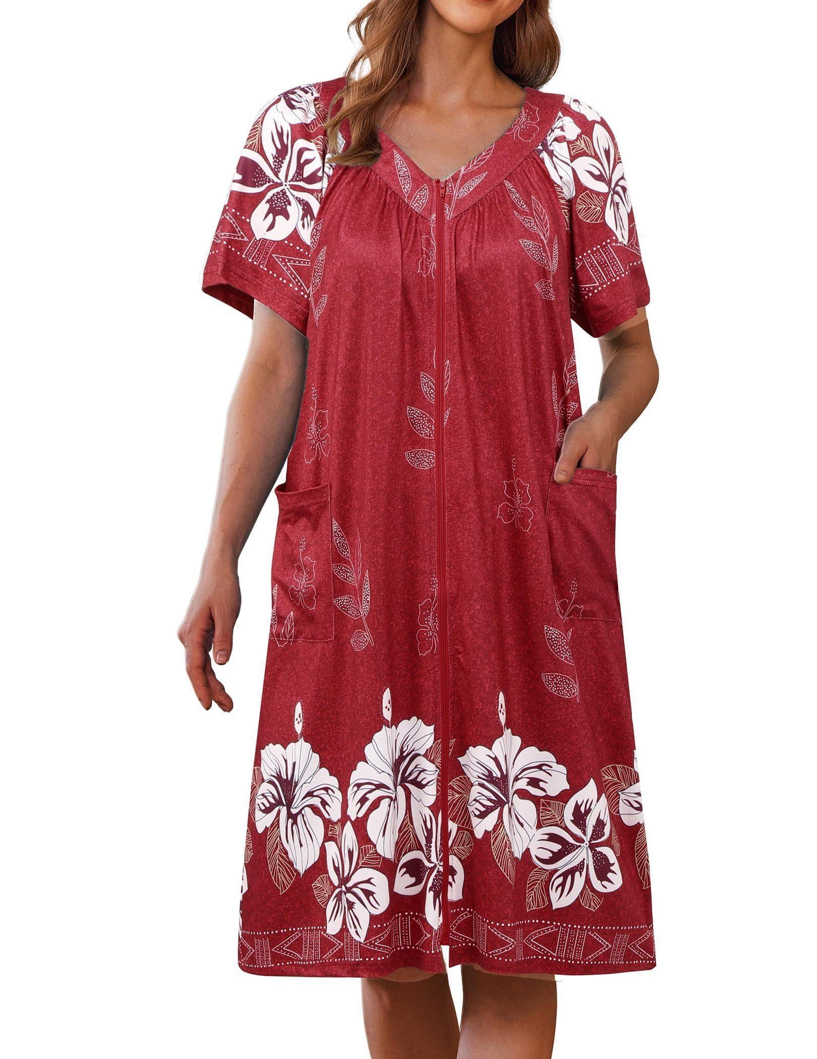 Ekouaer Robe for Women Short Zipper Floral Print Bathrobe Short Sleeve ...