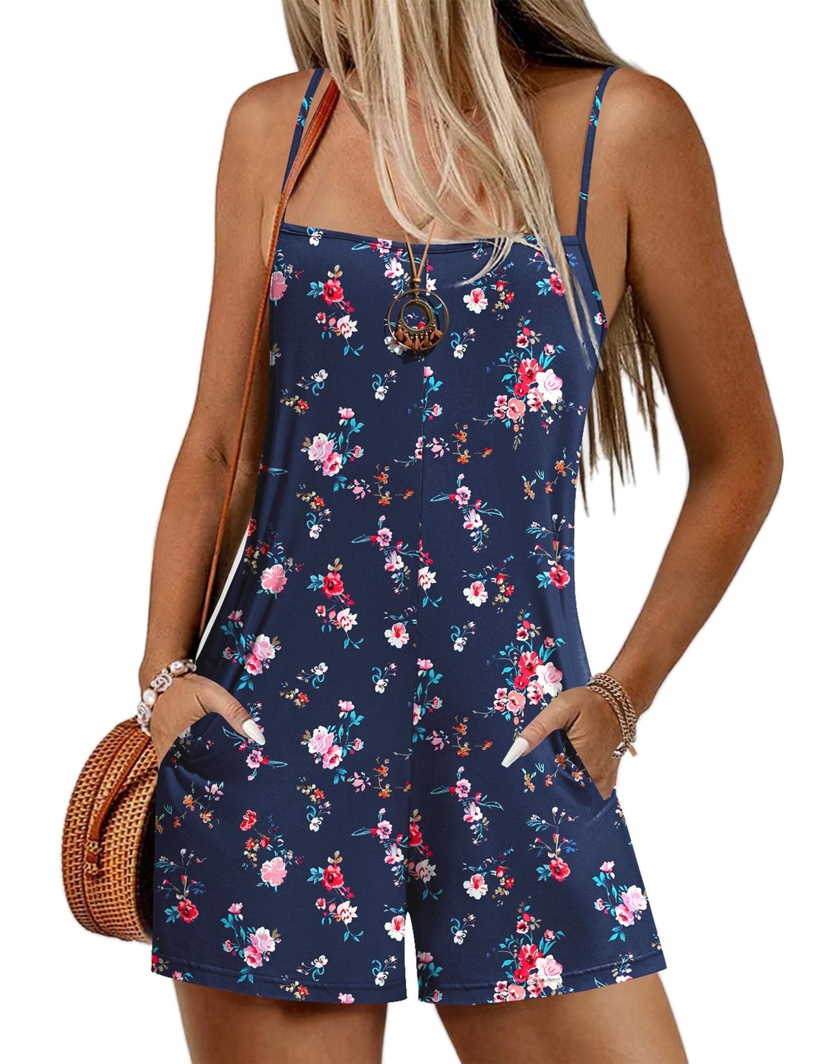 Ekouaer Rompers for Women Summer Casual Sleeveless Romper Boho Beach ...