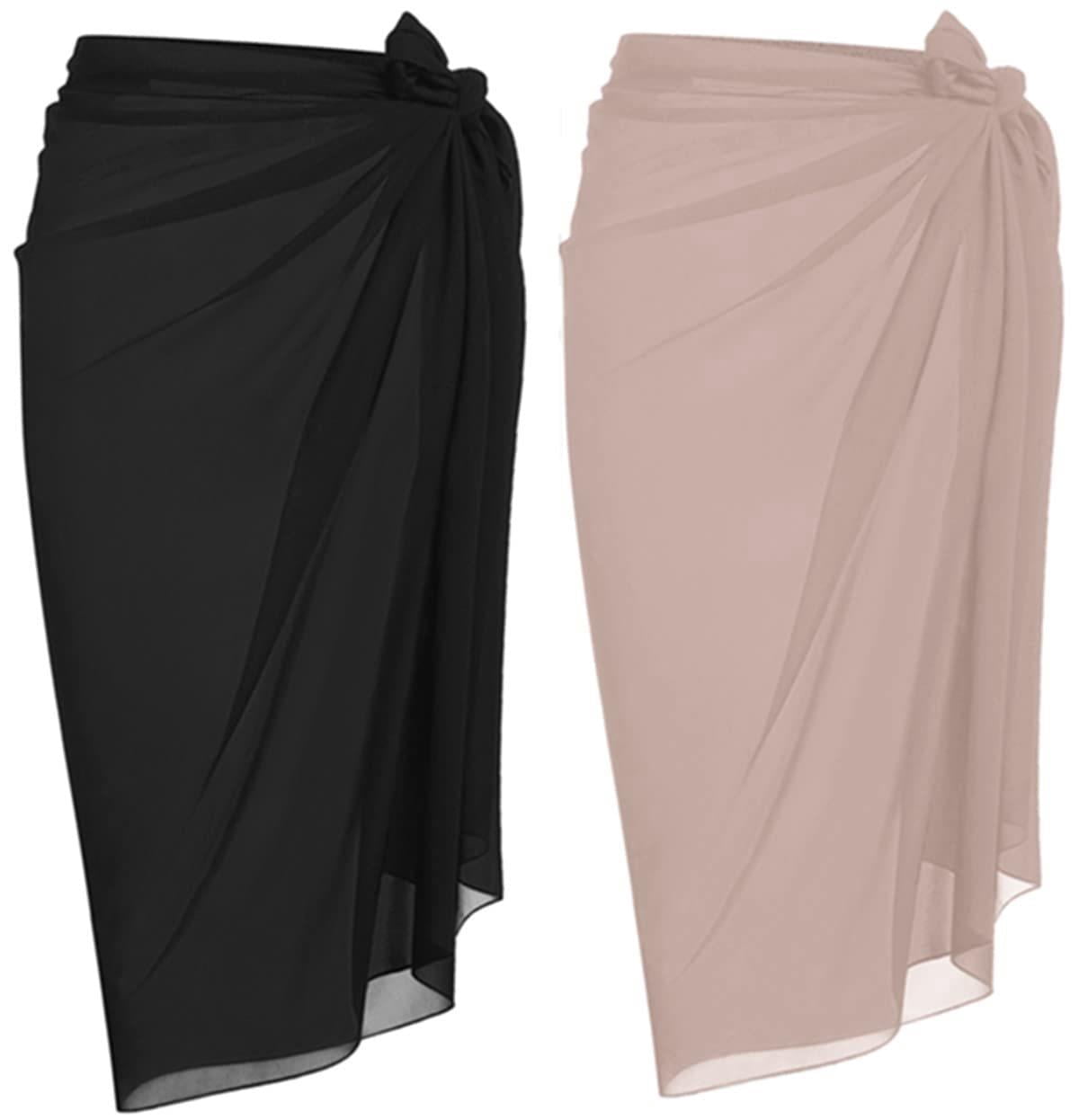 Ekouaer Sarong Coverup for Women 2 Pack Chiffon Long Bathing Suit Wrap ...