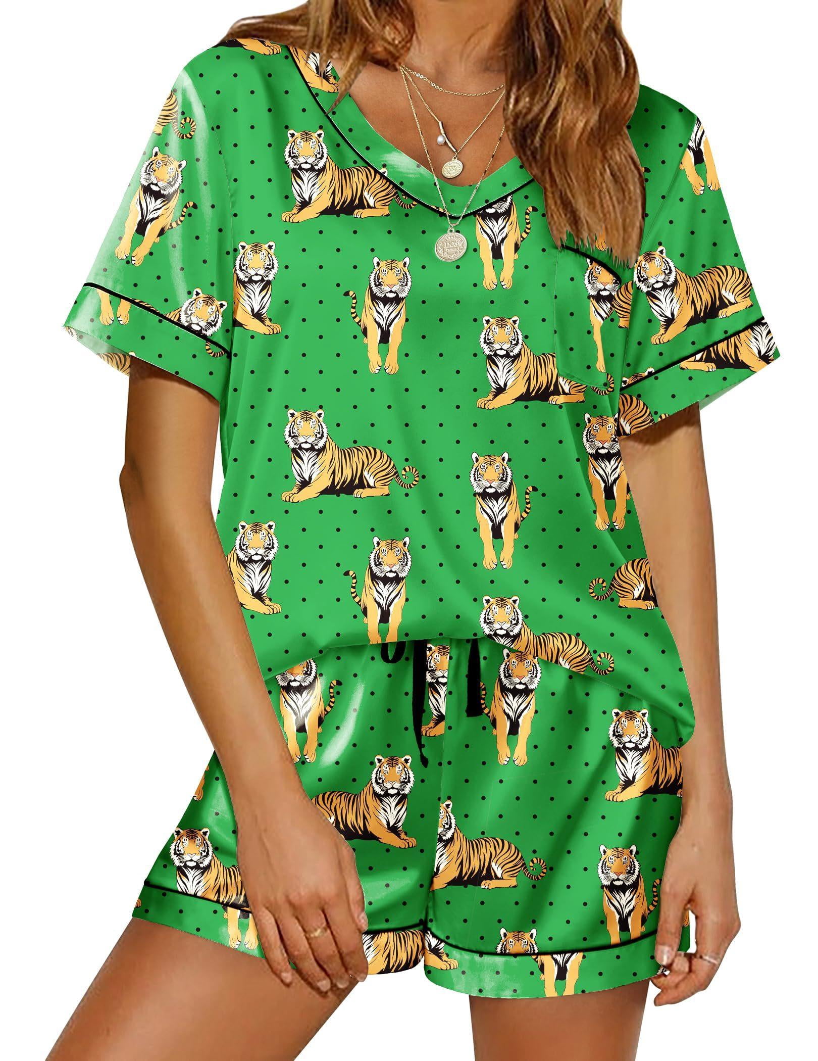 Ekouaer Silk Pajama for Women Short Sleeve Satin Pj Set Two Piece Soft ...